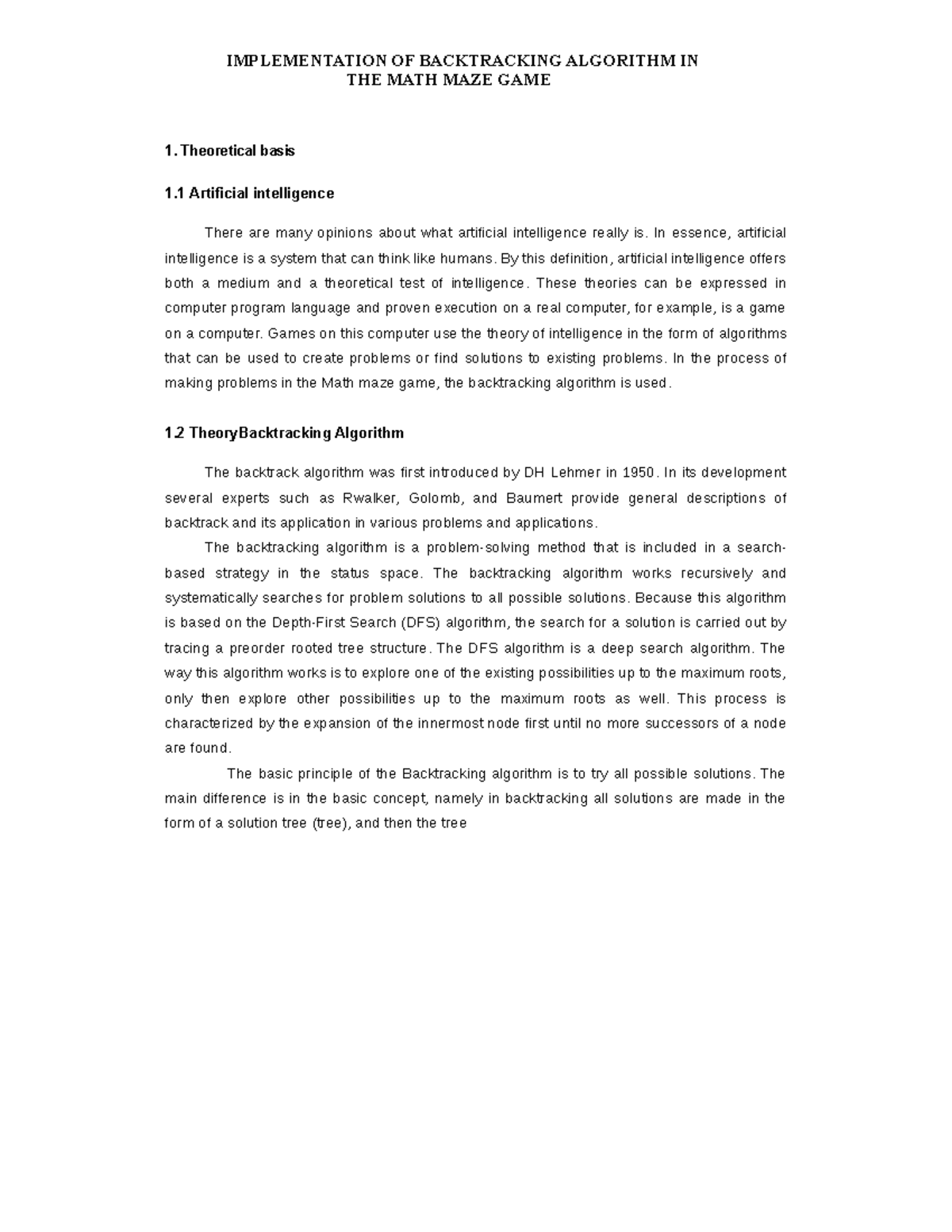 Implementation Of Backtracking Algorithm In The Math Maze Game The Math Maze Game Theoretical