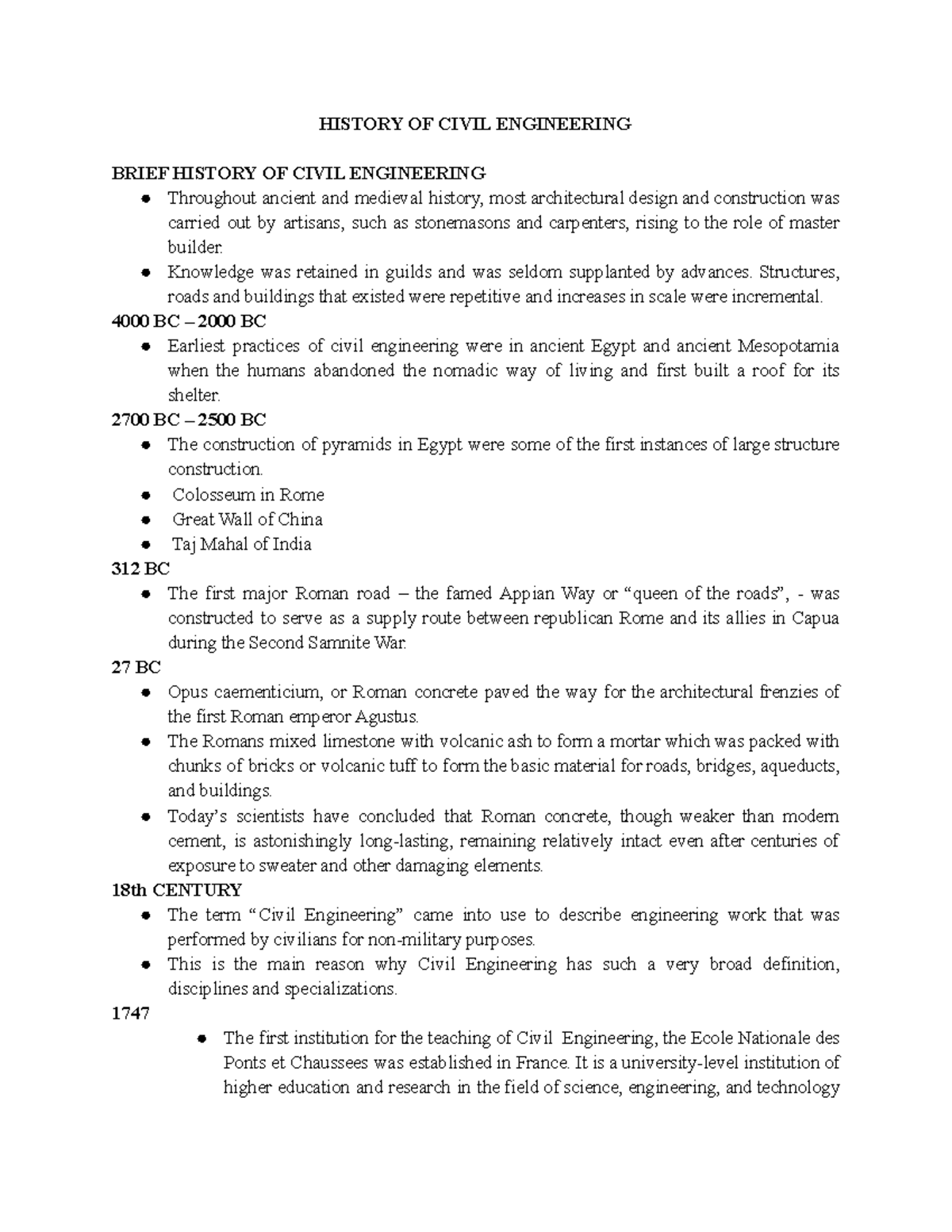 CIEN Prelims - ... - HISTORY OF CIVIL ENGINEERING BRIEF HISTORY OF ...