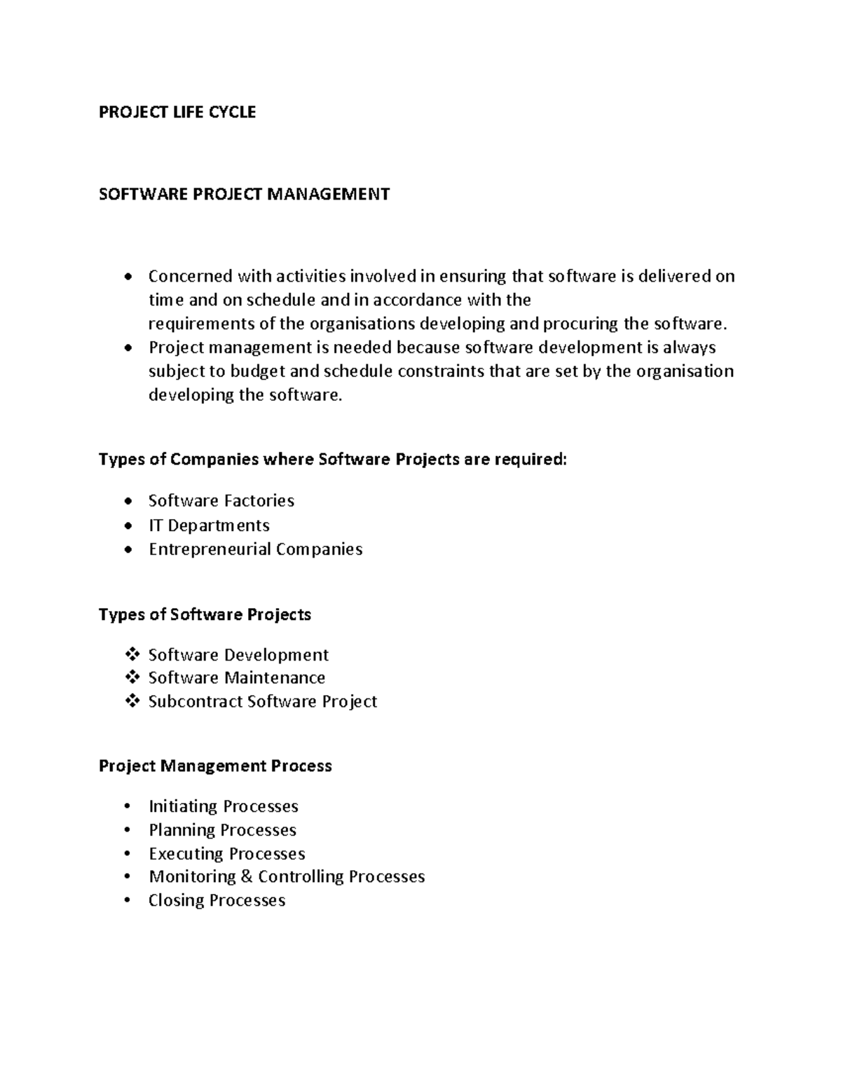 BIT 2321 Lesson 9 - Software - PROJECT LIFE CYCLE SOFTWARE PROJECT ...