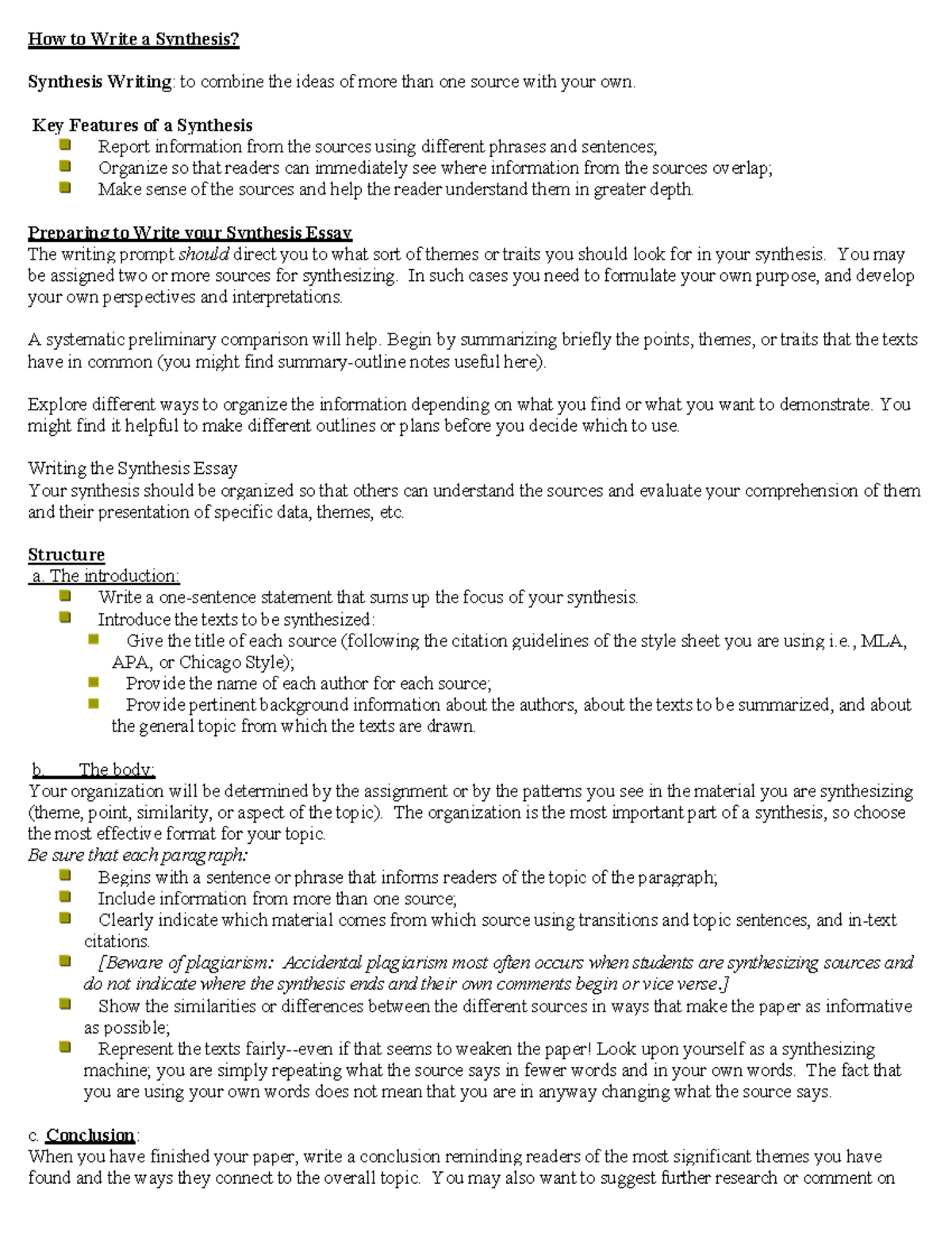 Synthesis - same - How to Write a Synthesis? Synthesis Writing: to ...