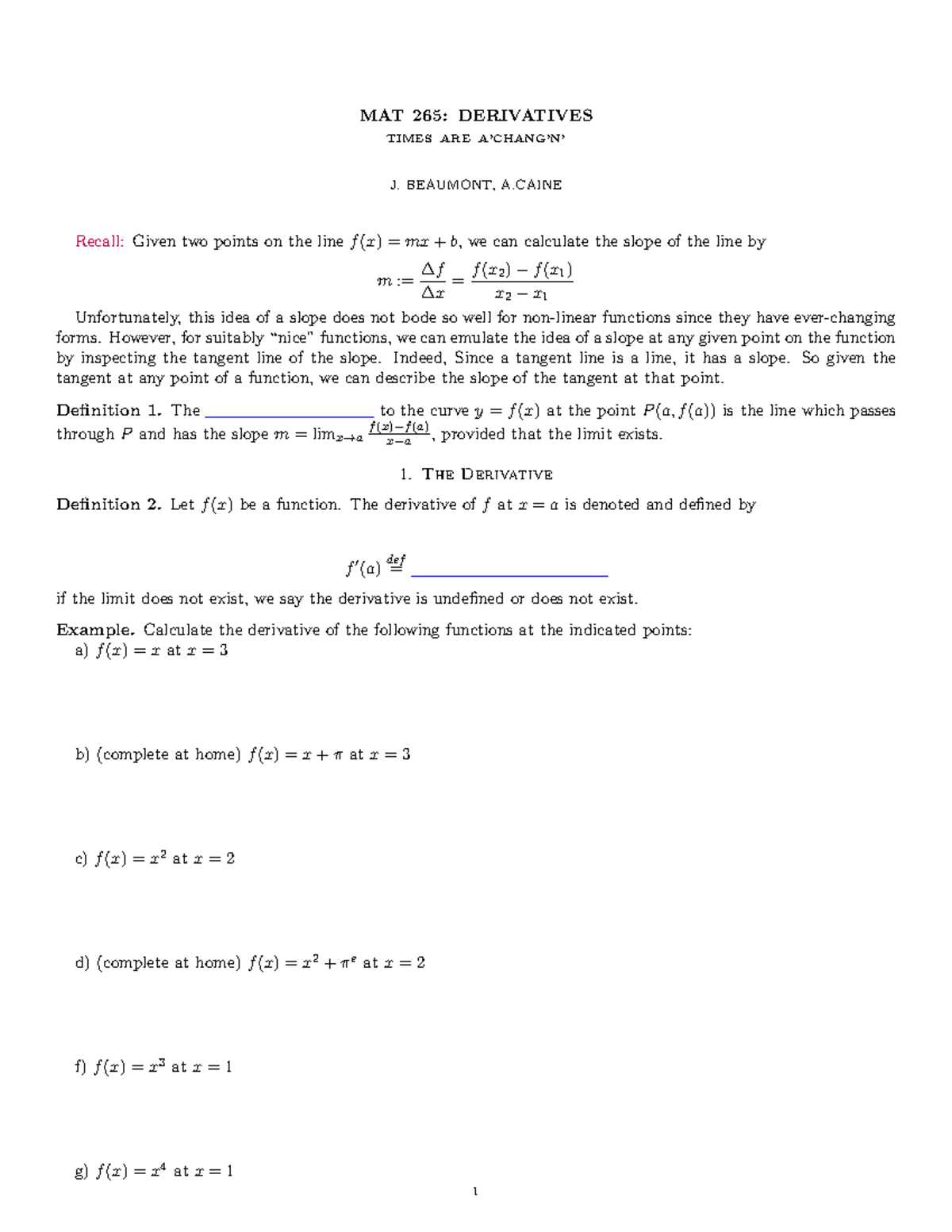 MAT265+Wk2D2 - Practice questions and lecture notes on derivatives ...