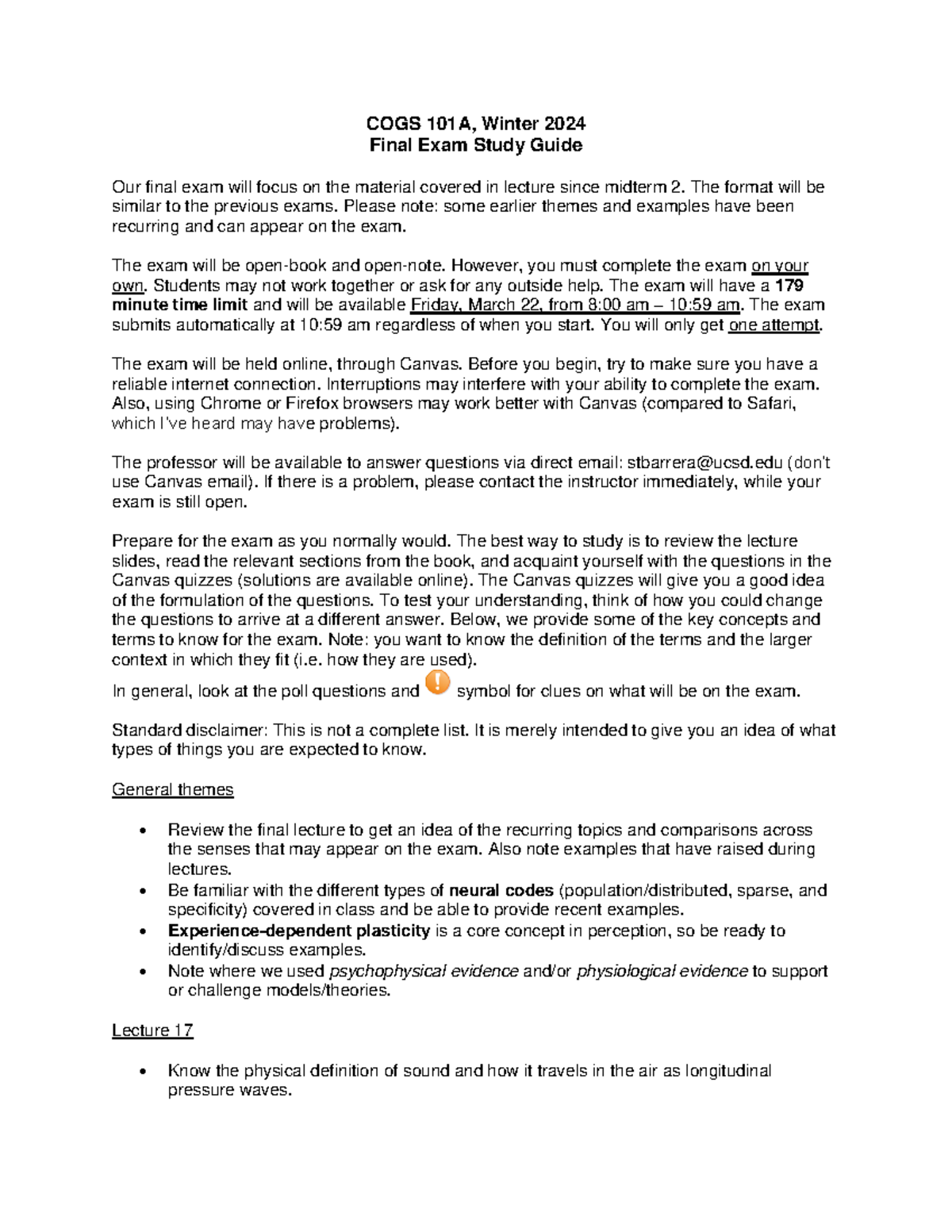 [ COGS 101A, WI24] Final exam study guide - COGS 101A, Winter 2024 Final Exam Study Guide Our ...