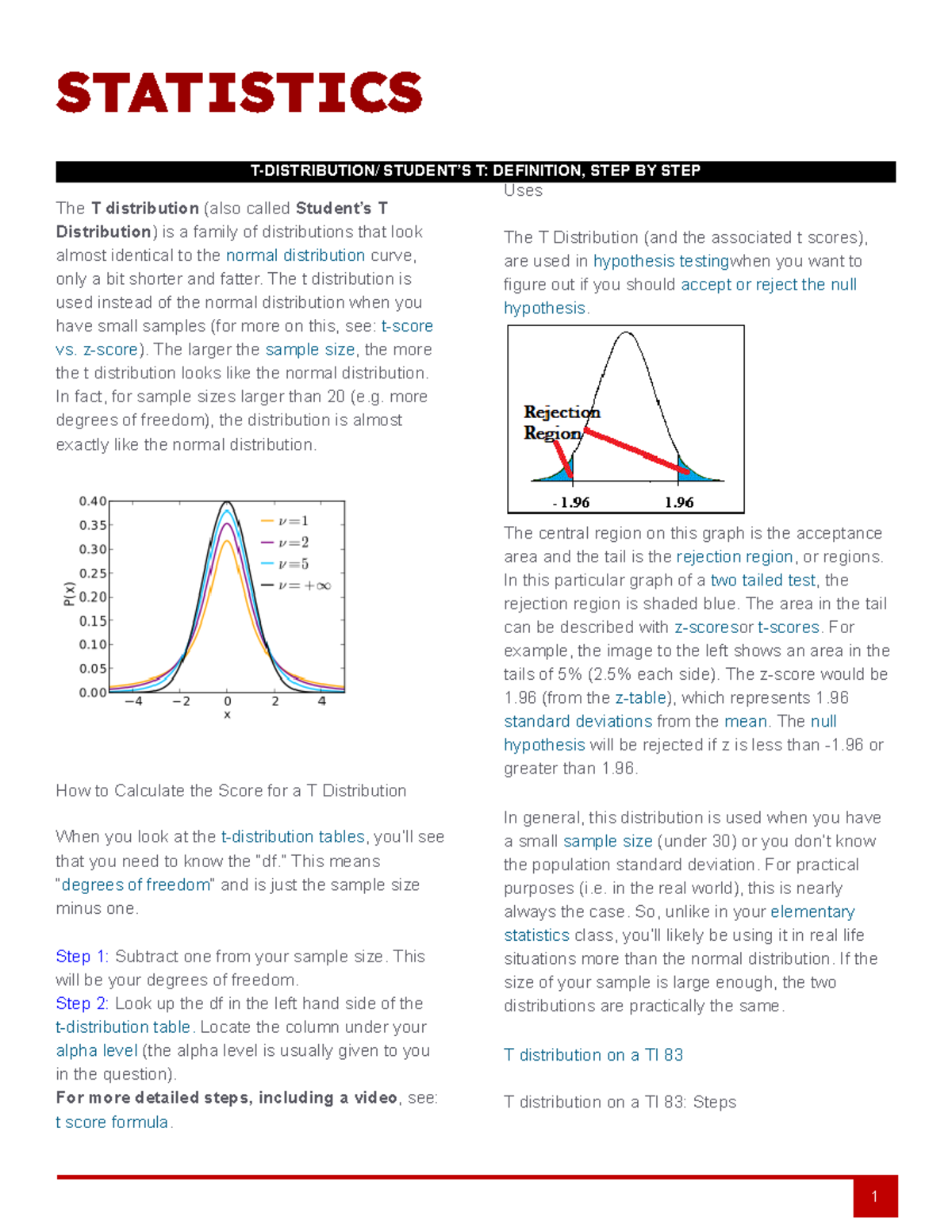 Statistics T-Distribution - STATISTICS T-DISTRIBUTION/ STUDENT’S T ...
