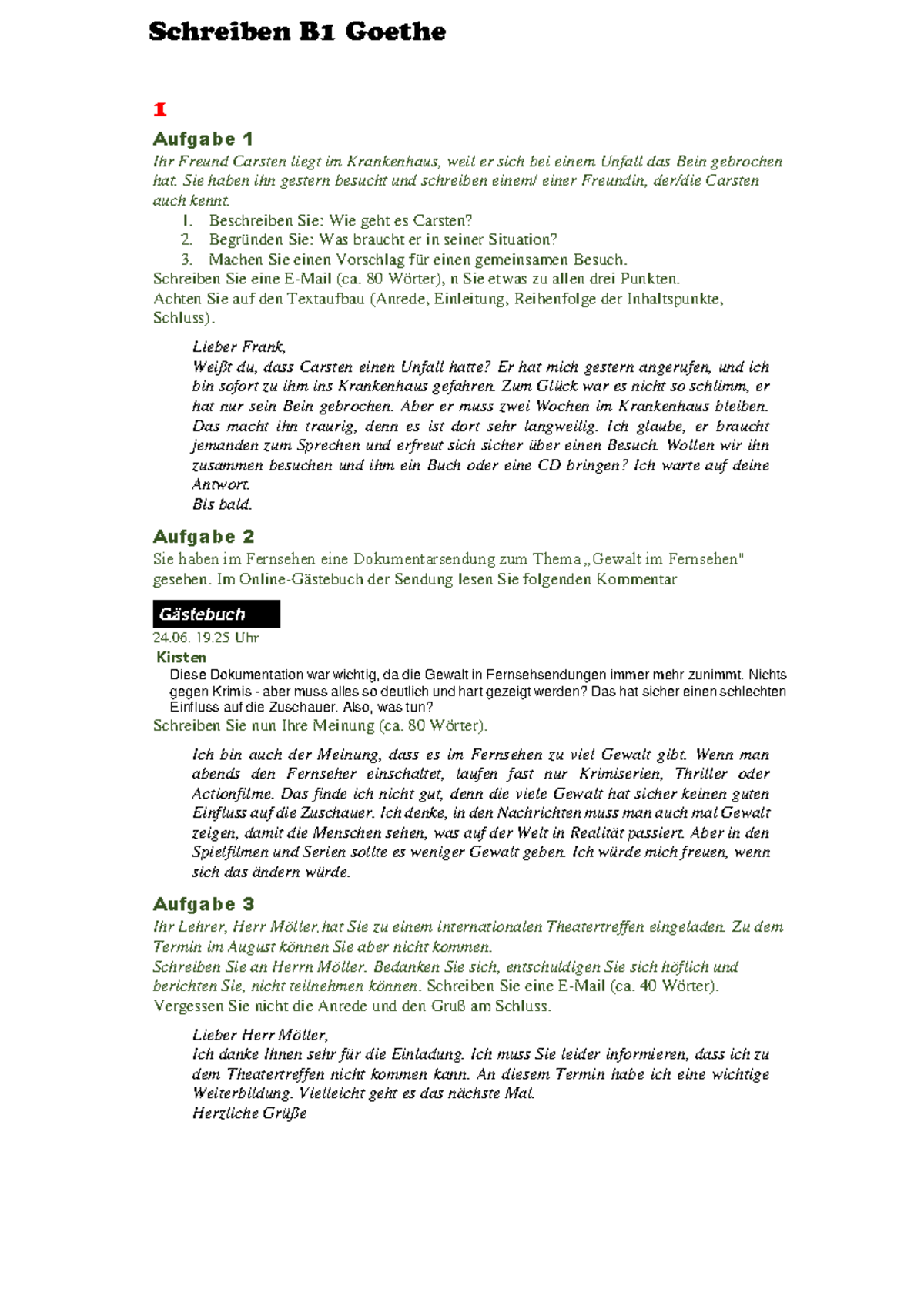 532941536 B1 Goethe Schreiben Neu 6 Bai 3 - Schreiben B1 Goethe 1 Aufgabe 1 Ihr Freund Carsten ...