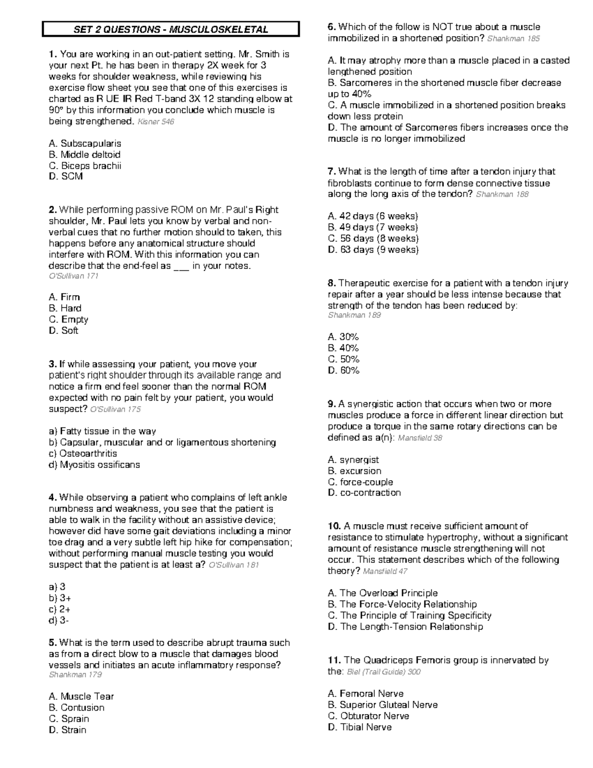 78878432 Set 2 Questions - Bs Physical Therapy - AUF - Studocu
