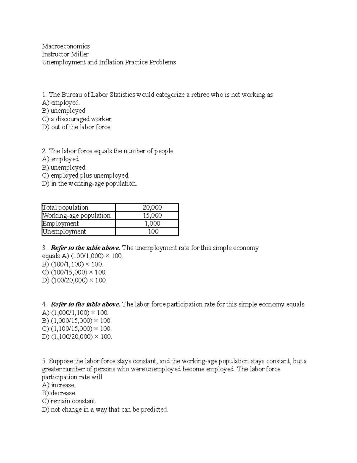 Practice Problems Ch. 9 Unemployment and Inflation - Macroeconomics ...