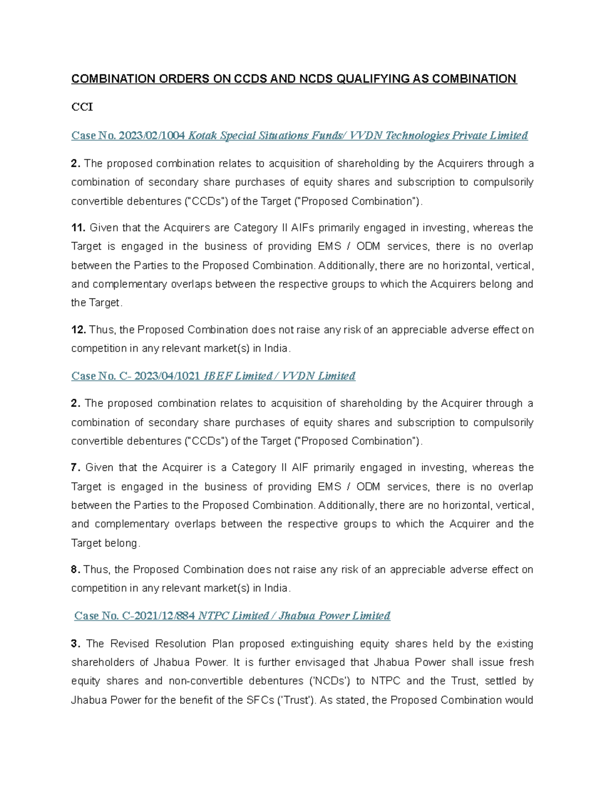 Combination Orders ON CCDS AND NCDS Qualifying AS Combination ...