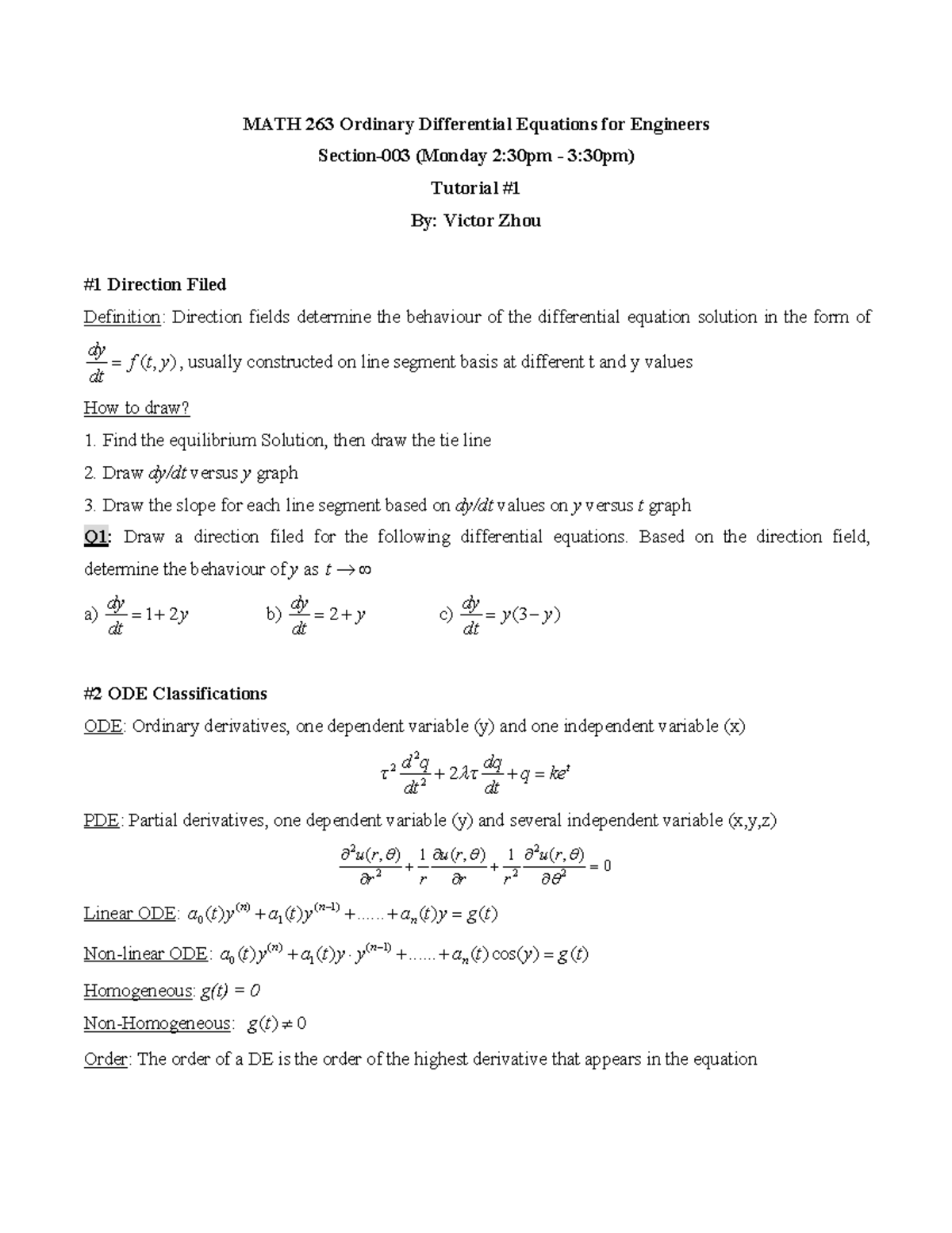 MATH263 Tutorial 1, January 2022 - MATH 263 Ordinary Differential ...