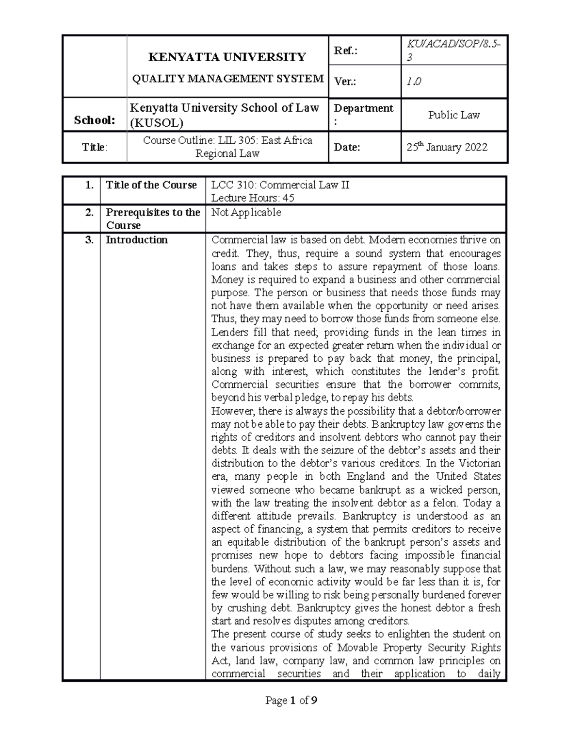 1648203909949 Commercial Law II Course Outline- ISO Format - KENYATTA ...