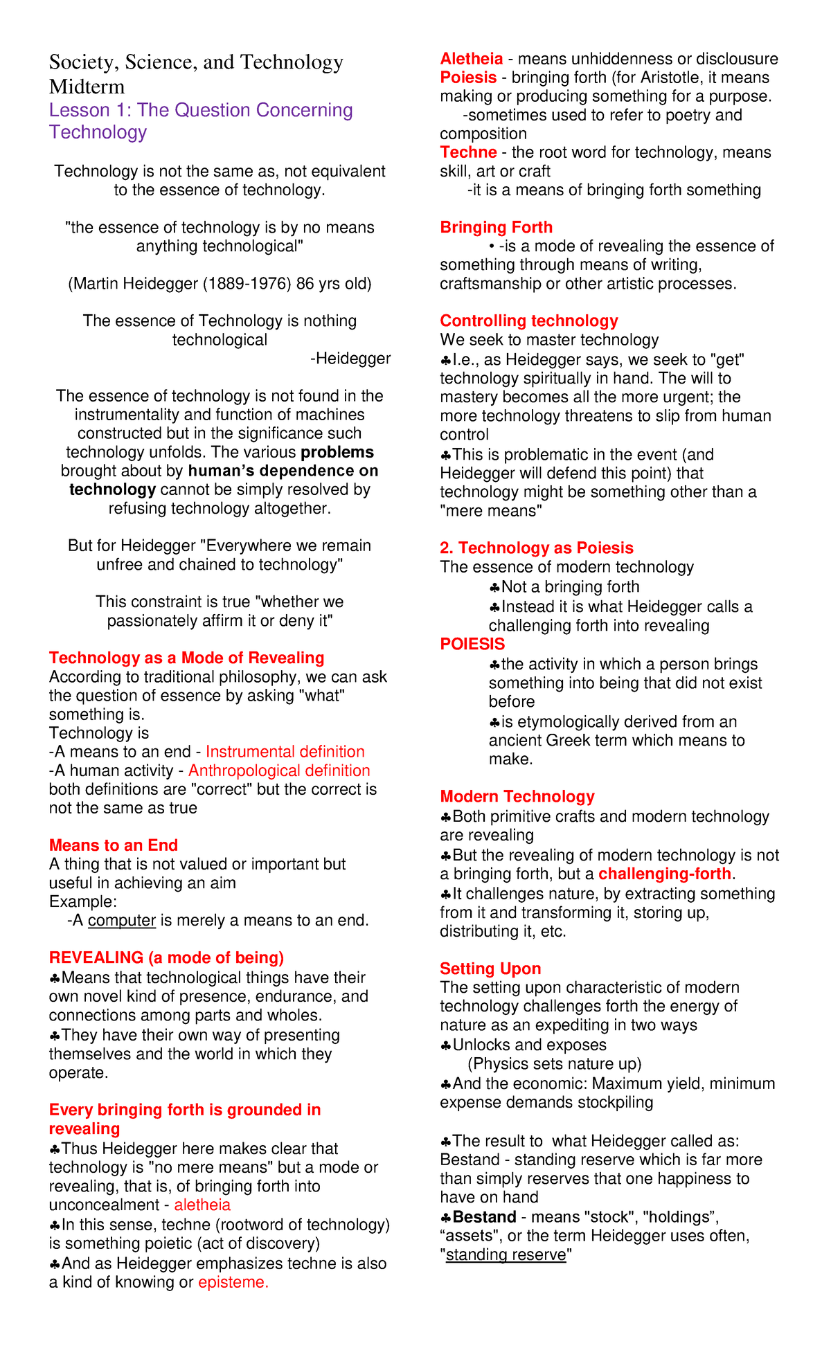 STS-Midterm - STS-Midterm - Society, Science, and Technology Midterm Lesson 1: The Question ...