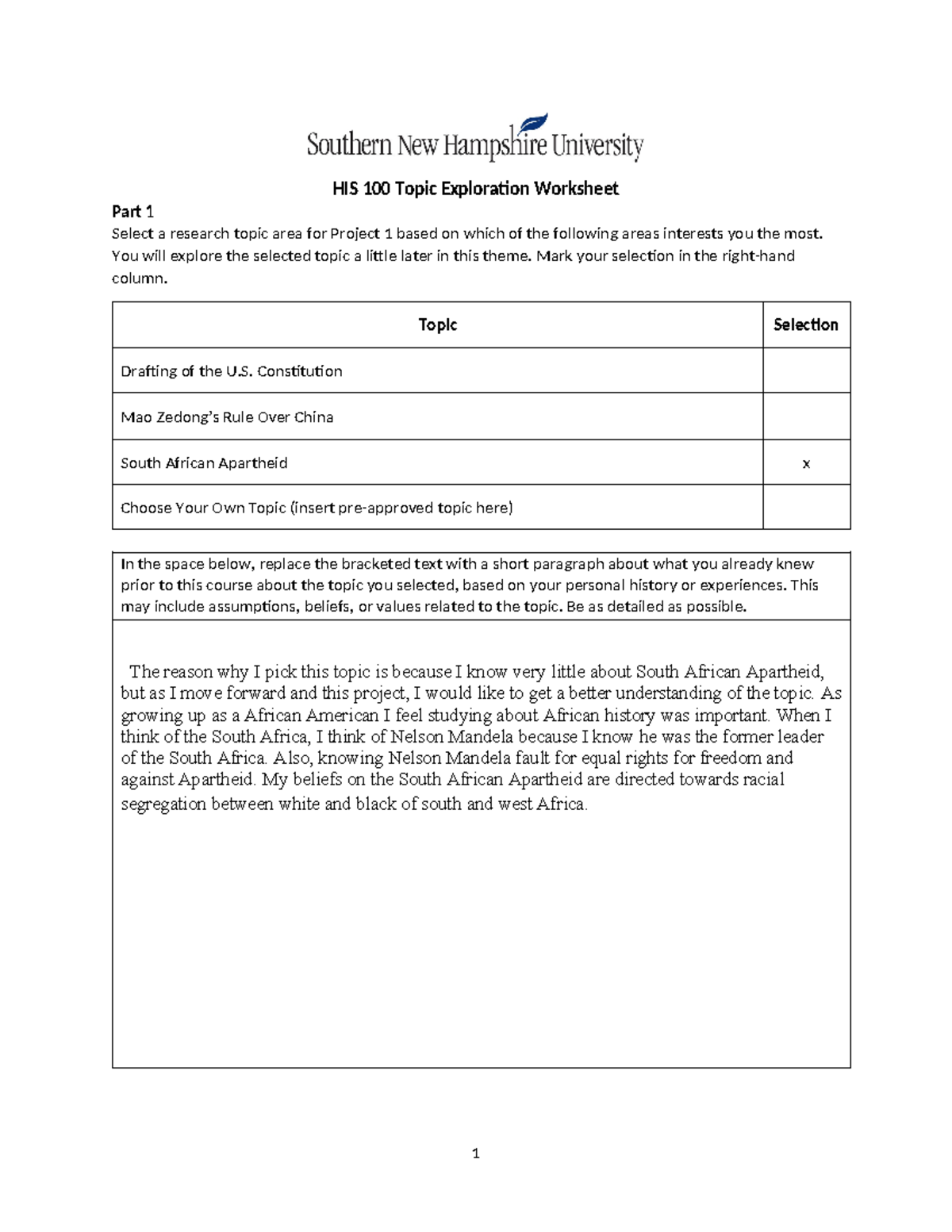 HIS 100 Topic Exploration Worksheet - HIS 100 Topic Exploration ...