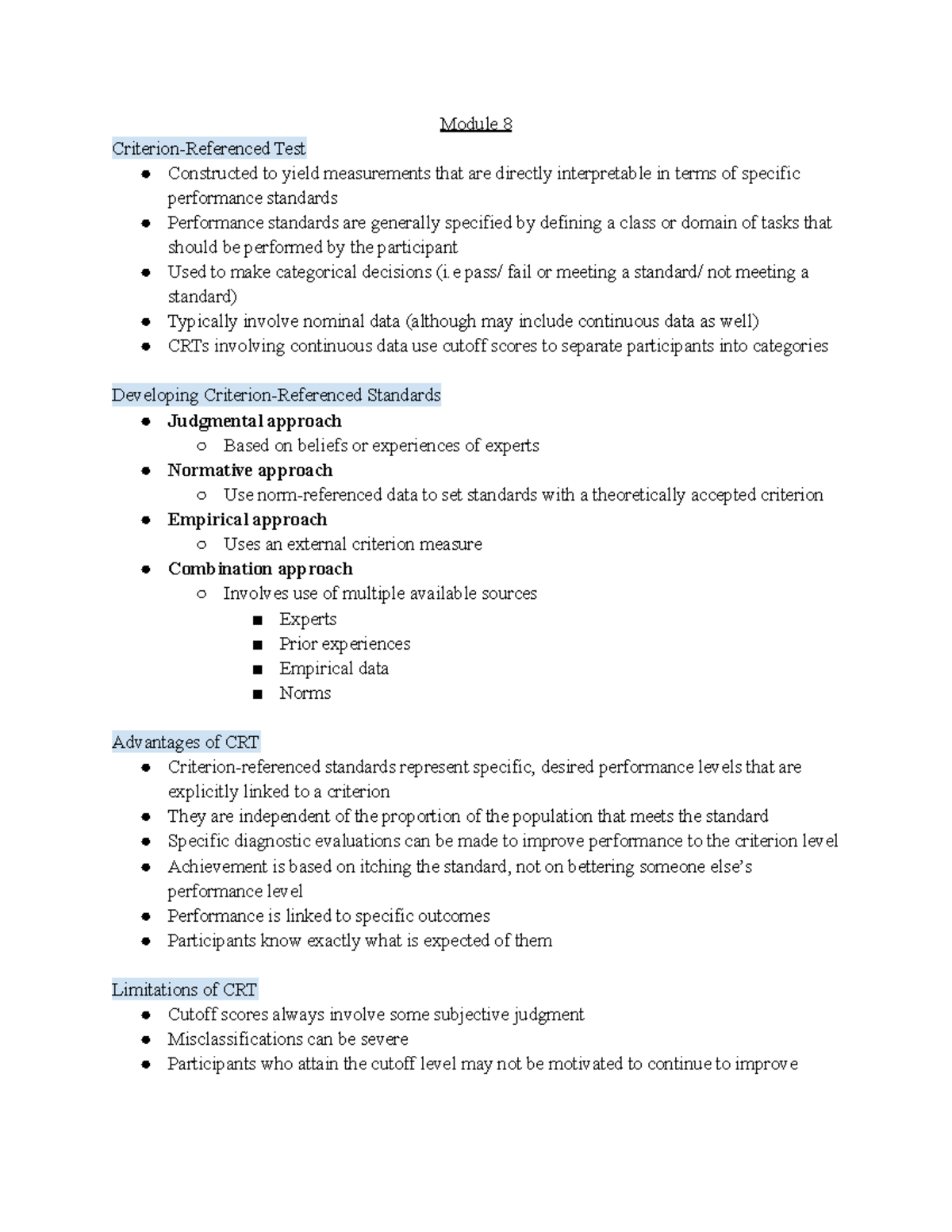 ENS 305 Module 8 Notes - Module 8 Criterion-Referenced Test Constructed ...
