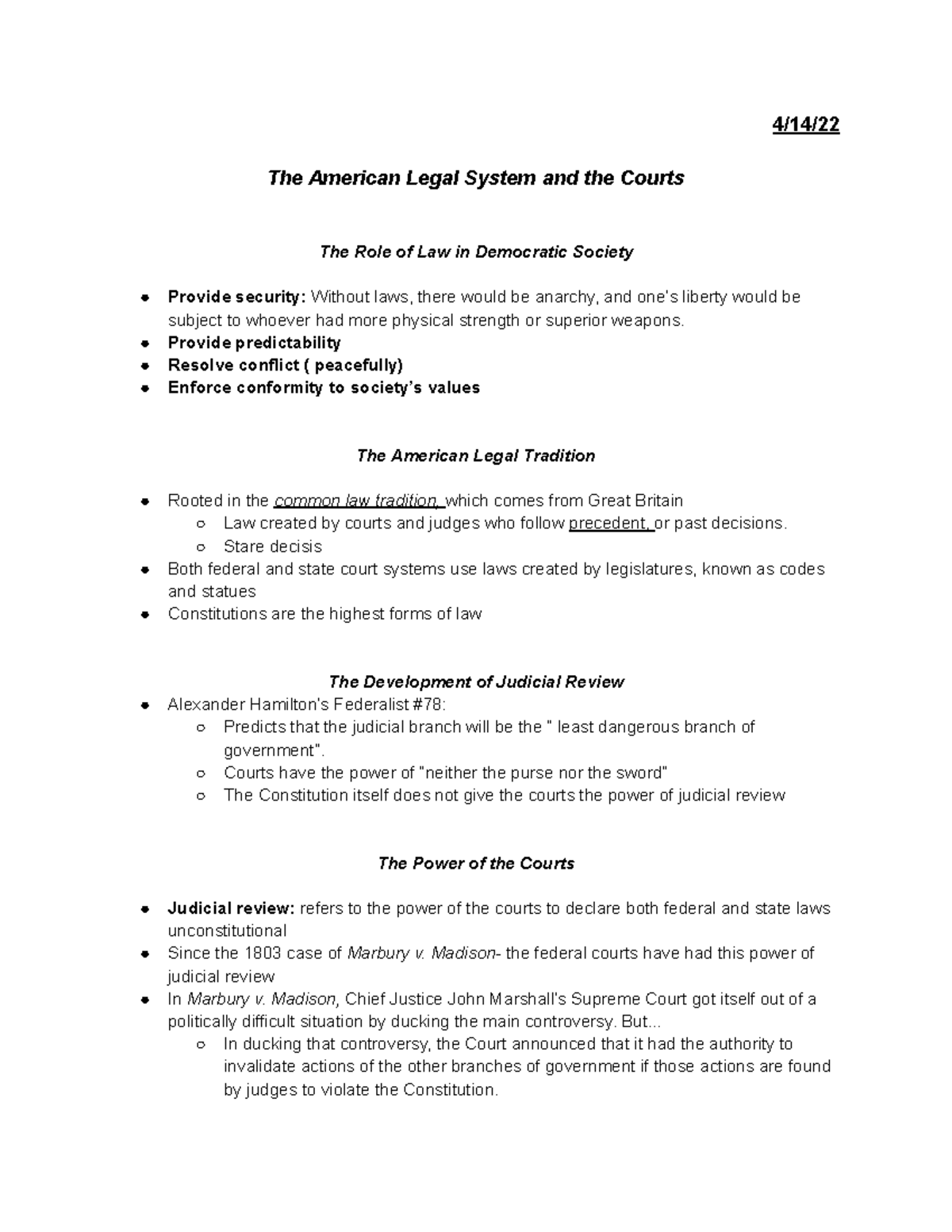 The American Legal System and the Courts - 4/14/ The American Legal ...