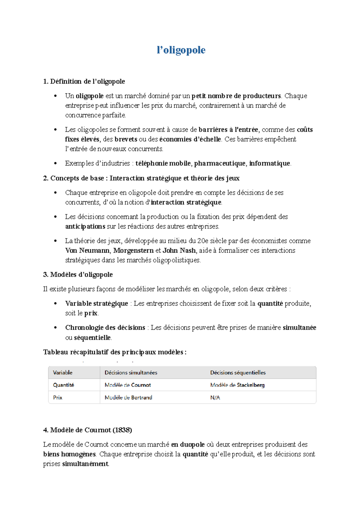 Economie Industriel CH 4 - l’oligopole Définition de l’oligopole Un ...