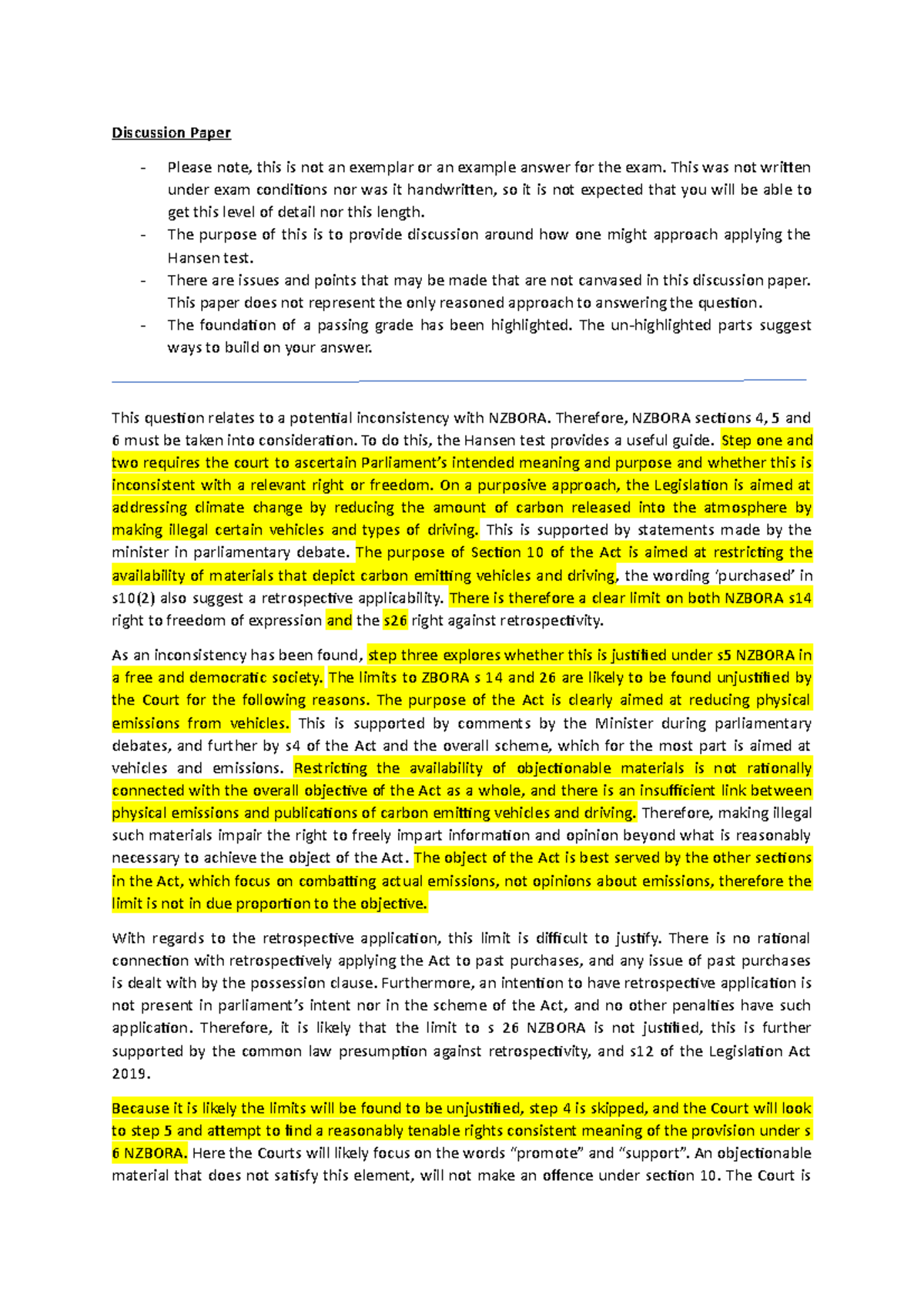 Emissions Act example answer Test 1 2022 - Discussion Paper Please note ...
