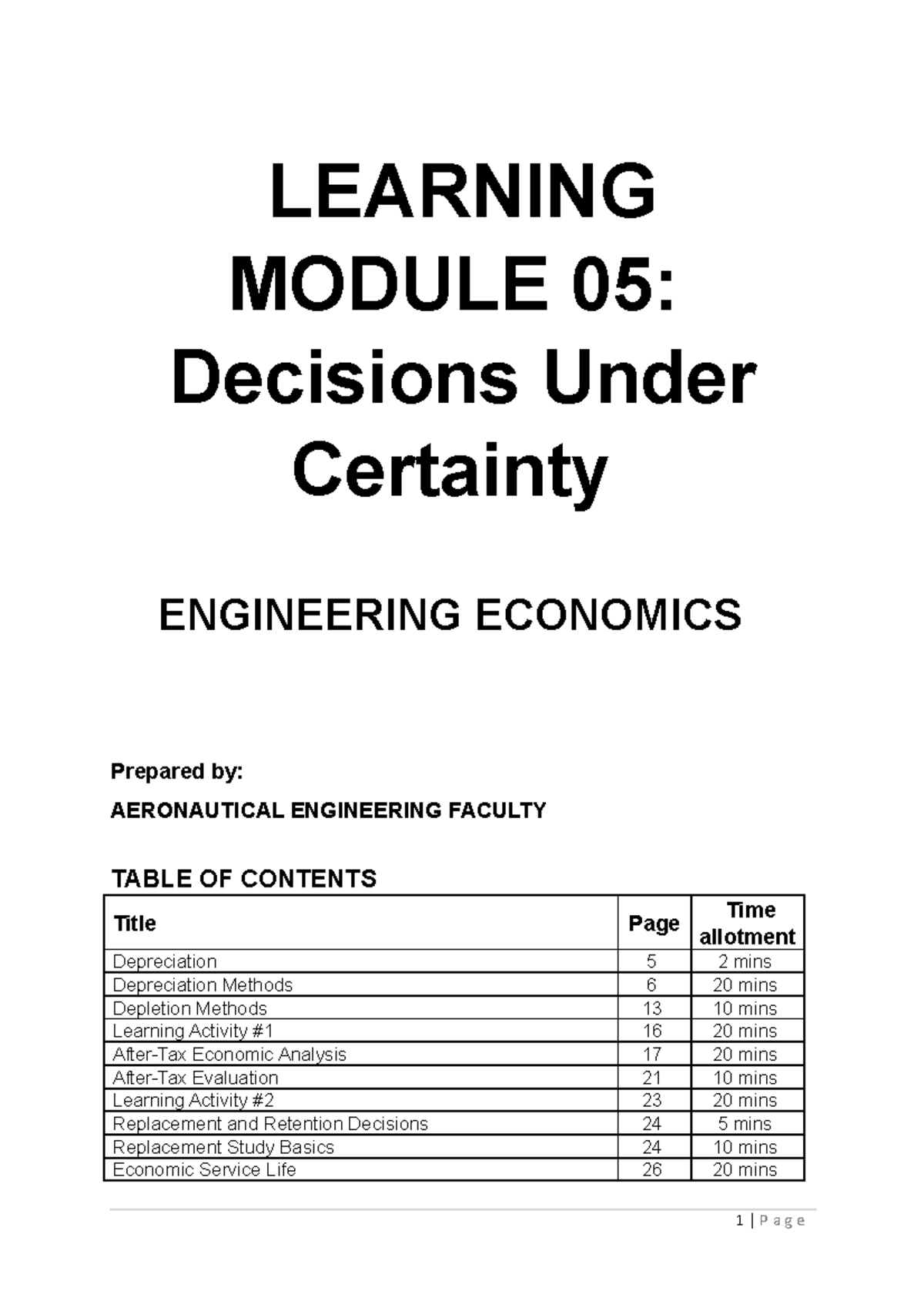 AE 222 Module 05 Final - Lecture Notes - LEARNING MODULE 05: Decisions ...