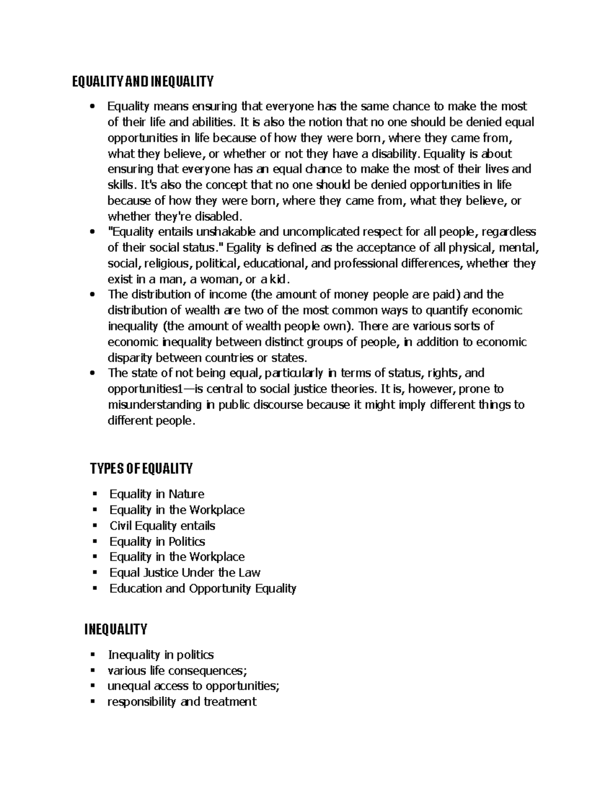 Equality and Inequality: Importance, Impact and Effect - EQUALITY AND ...