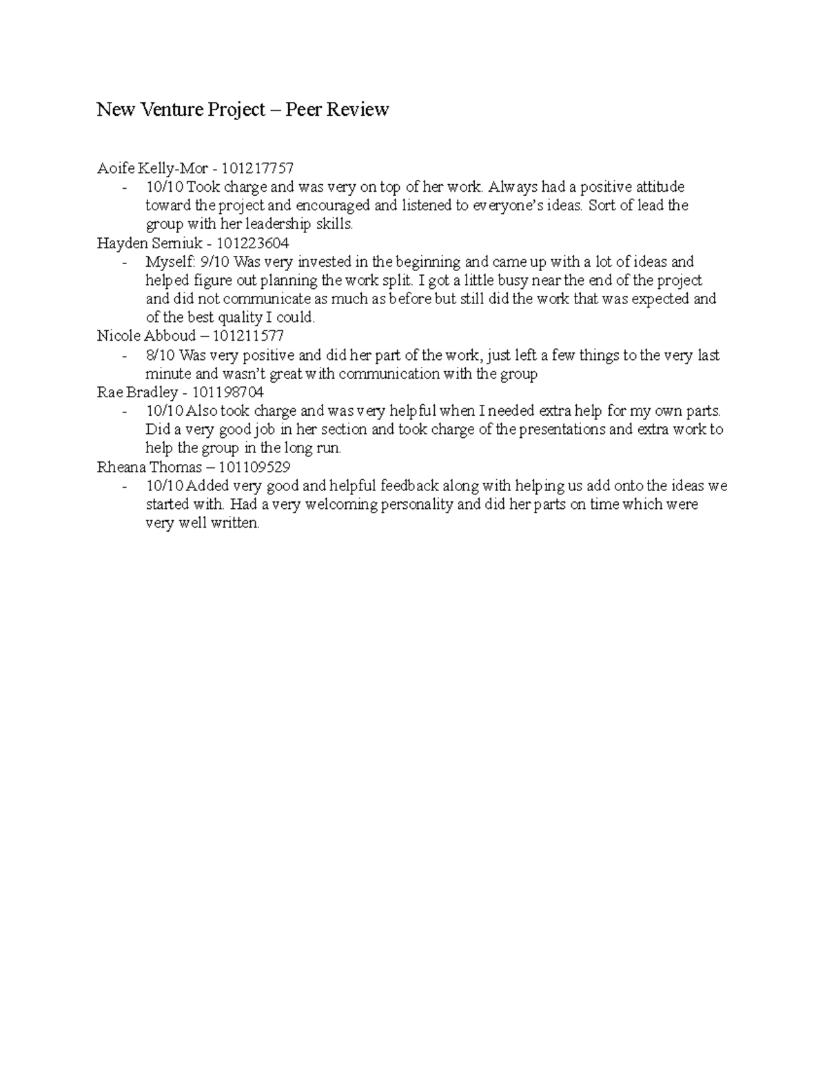 New Venture Project - Peer Review - New Venture Project – Peer Review ...