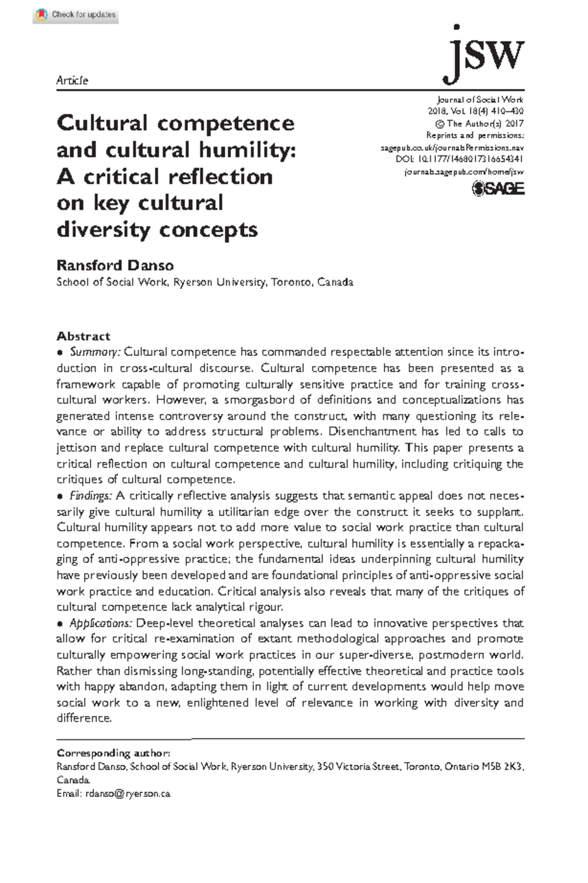 Cultural Competency v cutlural humility article - Journal of Social ...