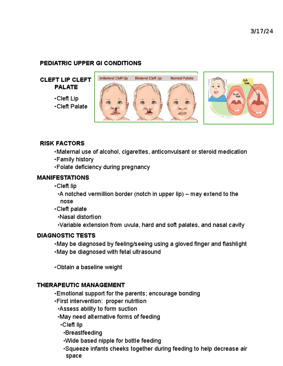 Ol Peds Upper GI - 3/17/ PEDIATRIC UPPER GI CONDITIONS CLEFT LIP CLEFT ...