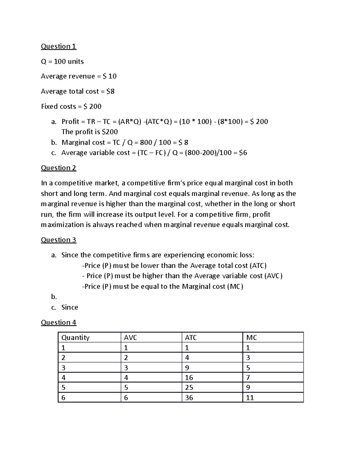 Homework_02 finance 302 - Question 1 Q = 100 units Average revenue ...