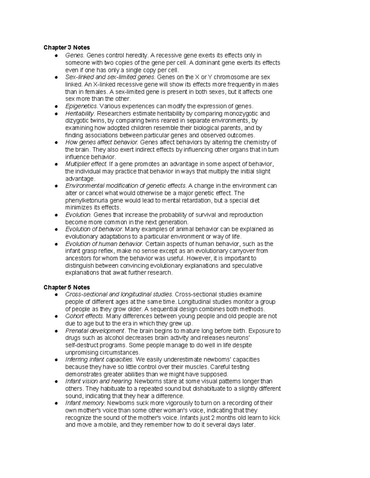 Psy1 Final Reading Notes - Chapter 3 Notes Genes. Genes control ...