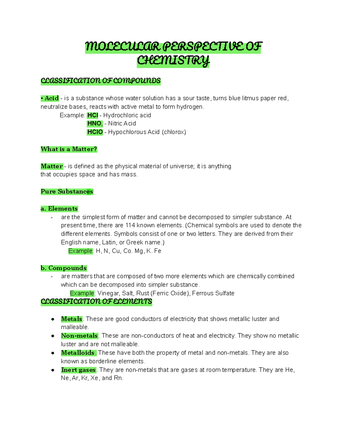 Biochem-1 - MOLECULAR PERSPECTIVE OF CHEMISTRY - MOLECULAR PERSPECTIVE ...