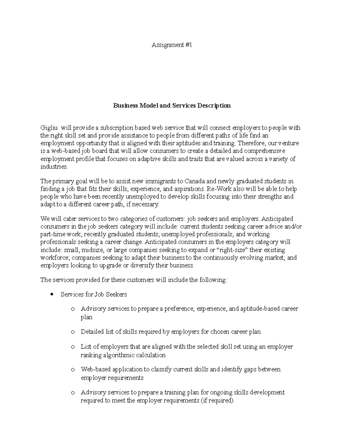 Assignmet - Difficult assignment - Assignment # Business Model and ...