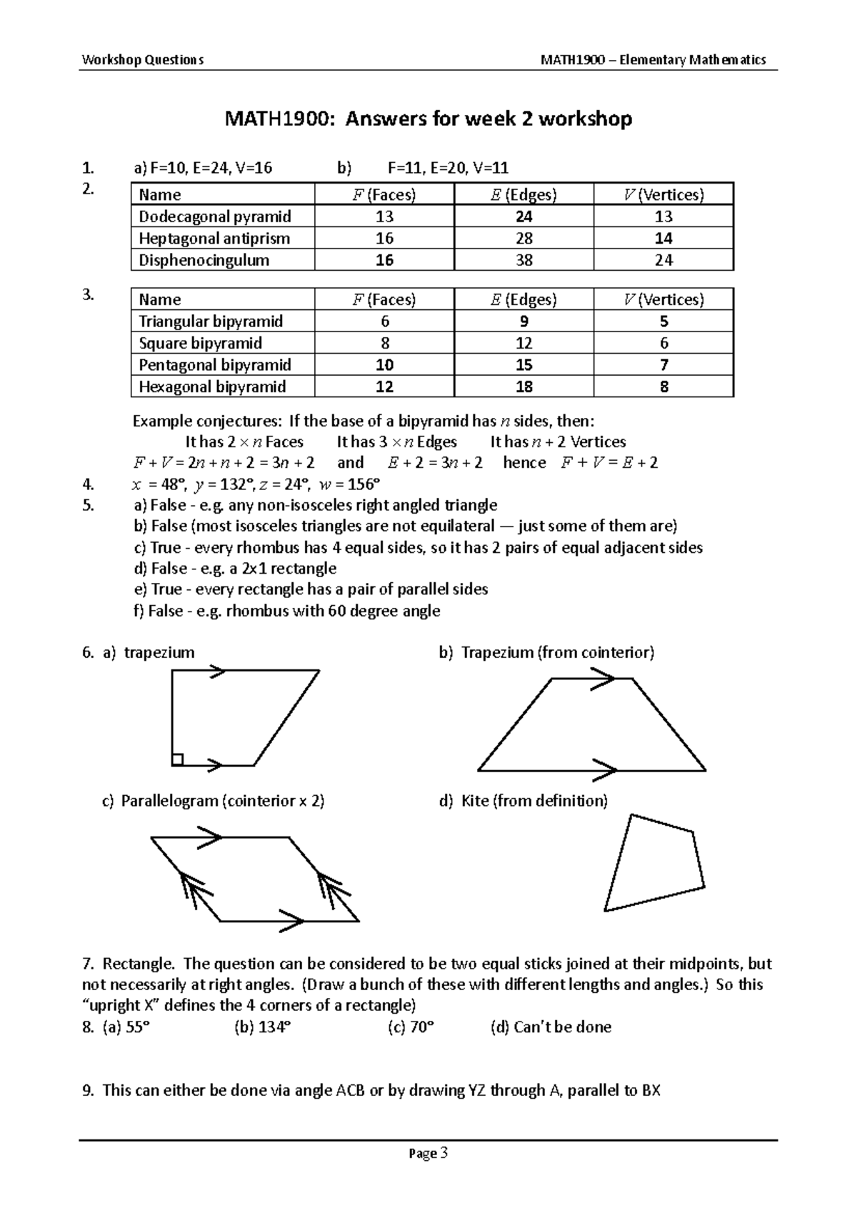 Math1900 2024 Worksheet Week 2 Answers - Workshop Questions MATH1900 – Elementary Mathematics ...