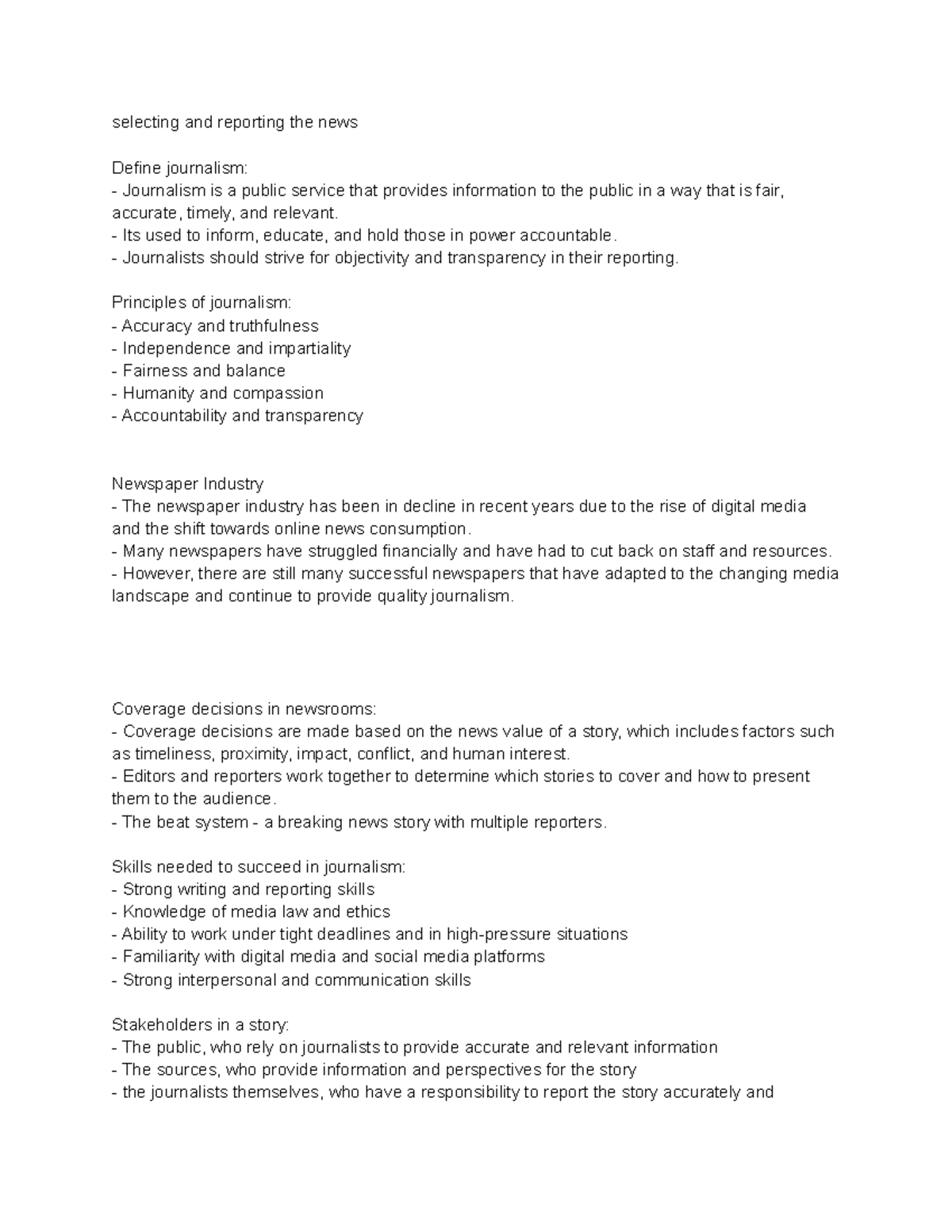 News reporting notes - News writing - selecting and reporting the news ...