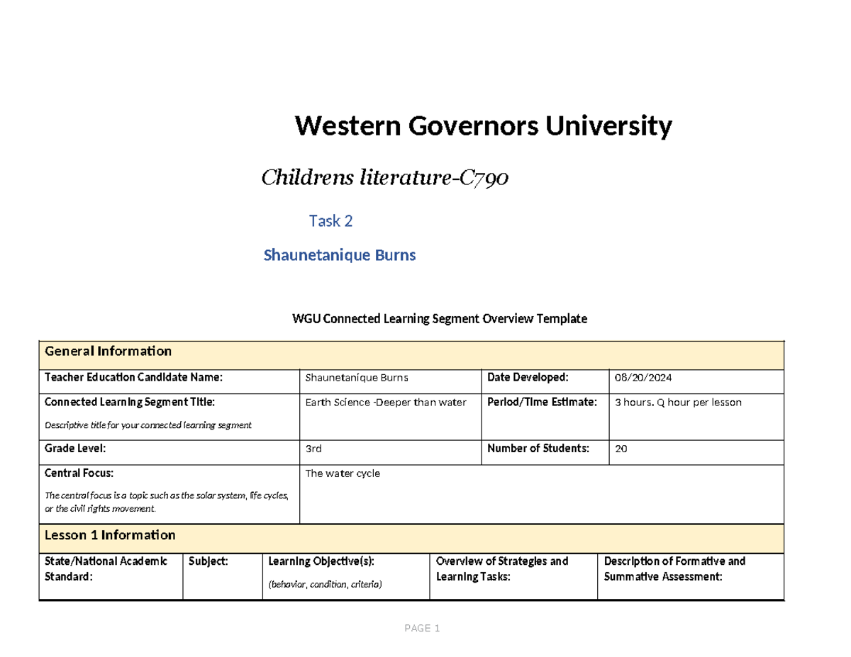 C790 T2A1 - passed first try - Western Governors University Childrens ...