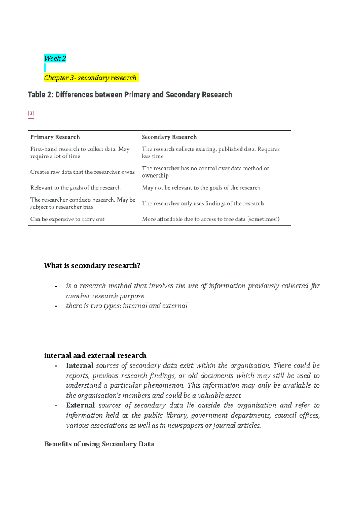 Week 2 - detailed week 2 notes summarised from textbook, very helpful ...