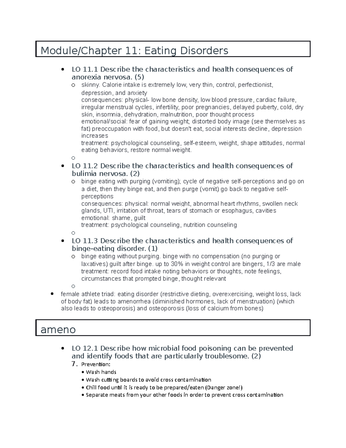 Study Guide #4 - Module/Chapter 11: Eating Disorders LO 11 Describe the ...