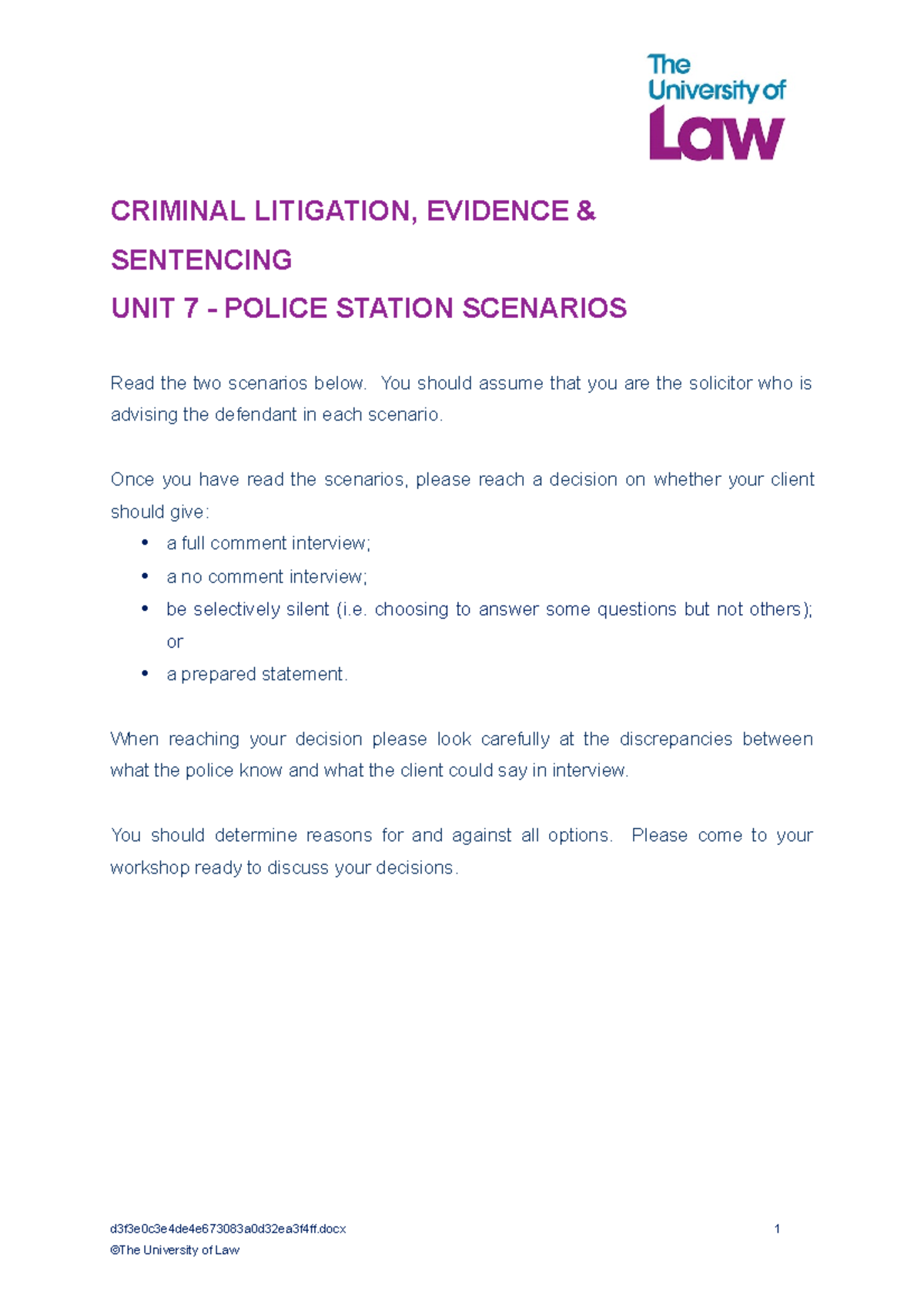Police Station Scenarios - CRIMINAL LITIGATION, EVIDENCE & SENTENCING ...