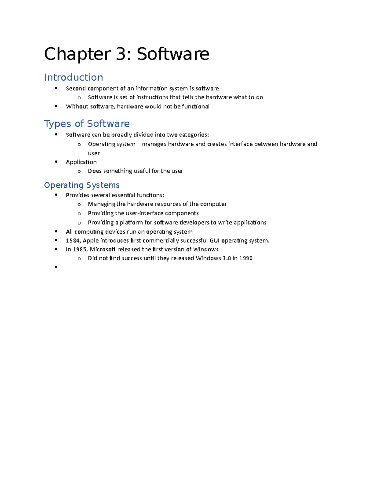 Chapter 3 Notes CIS 310 - Chapter 3: Software Introduction Second ...