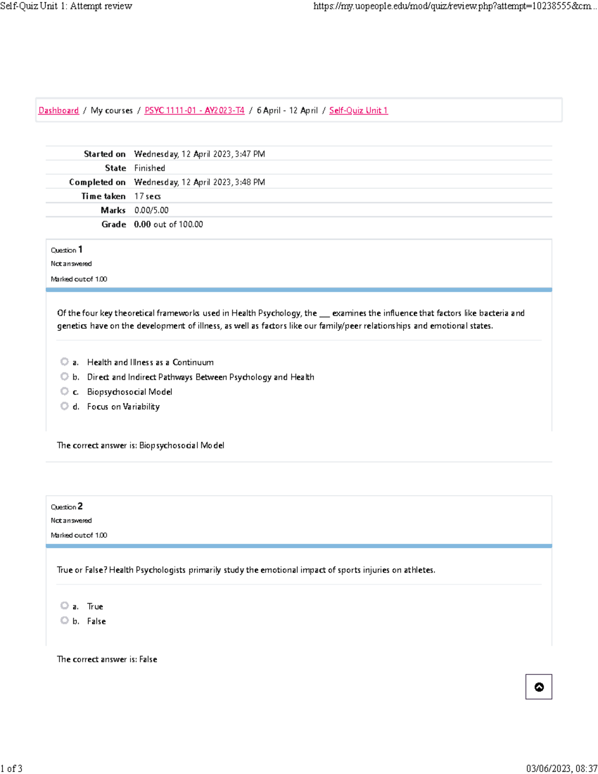 Self Quiz Unit 1 Attempt Review Started On Wednesday 12 April 2023 3 47 Pm State Finished