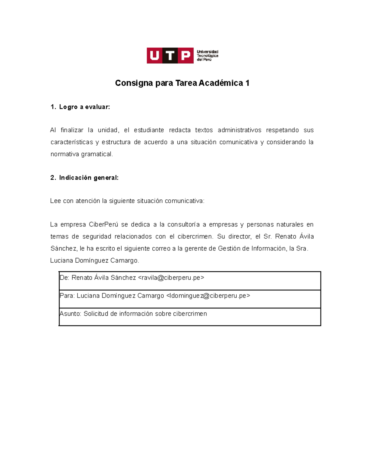 Tarea Academica 01 - Jadycastillo - Consigna para Tarea Académica 1 1. Logro a evaluar: Al ...
