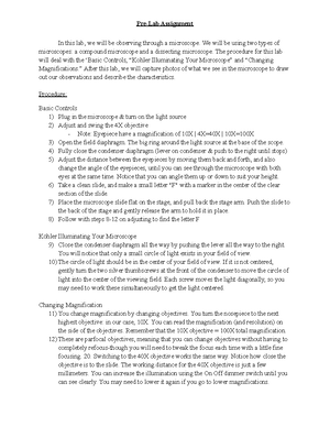 Foundations 1: Pre-Lab Assignments - September 27, 2022 BIO 113- Pre-Lab Assignment On Wednesday ...