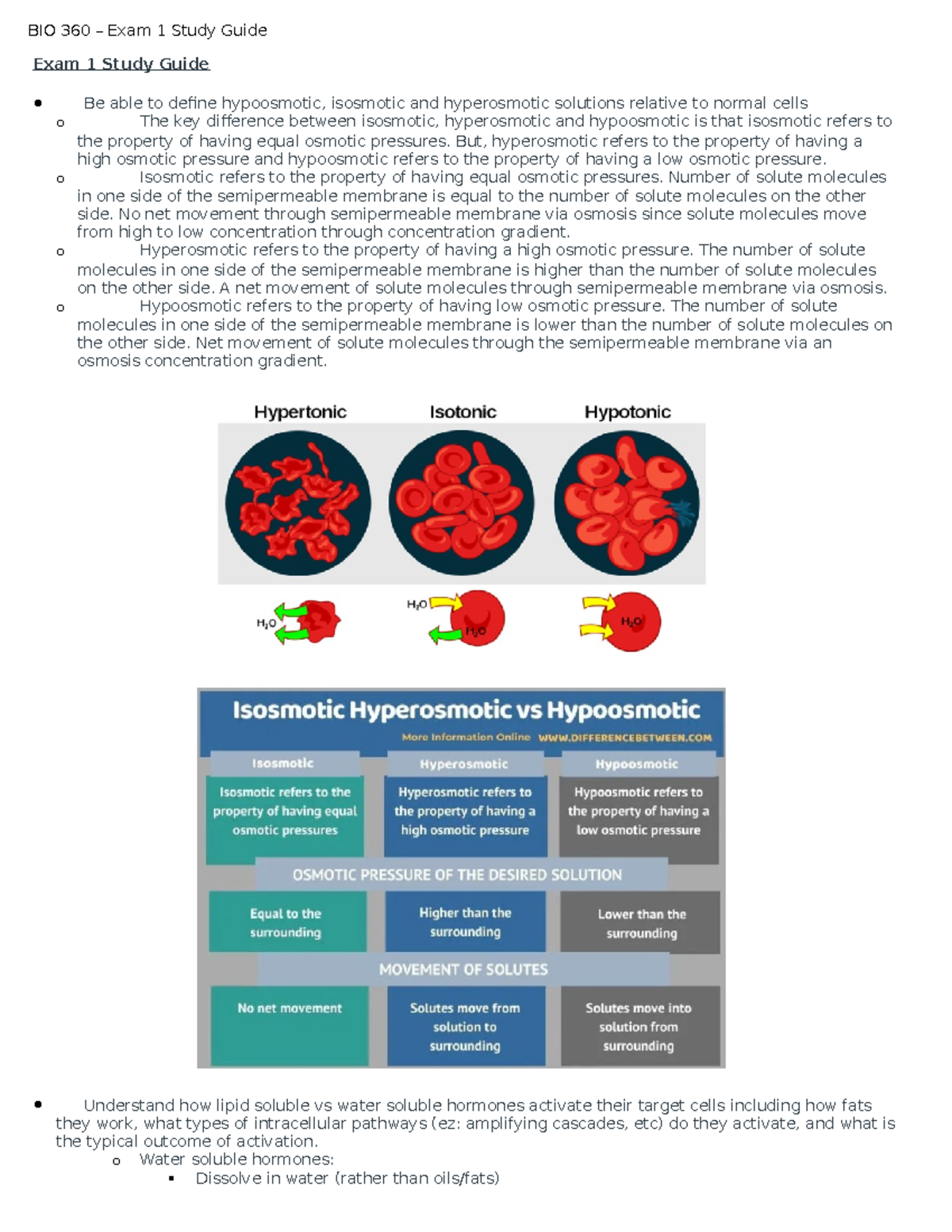 BIO 360 - Exam 1 Study Guide - BIO 360 – Exam 1 Study Guide Exam 1 ...
