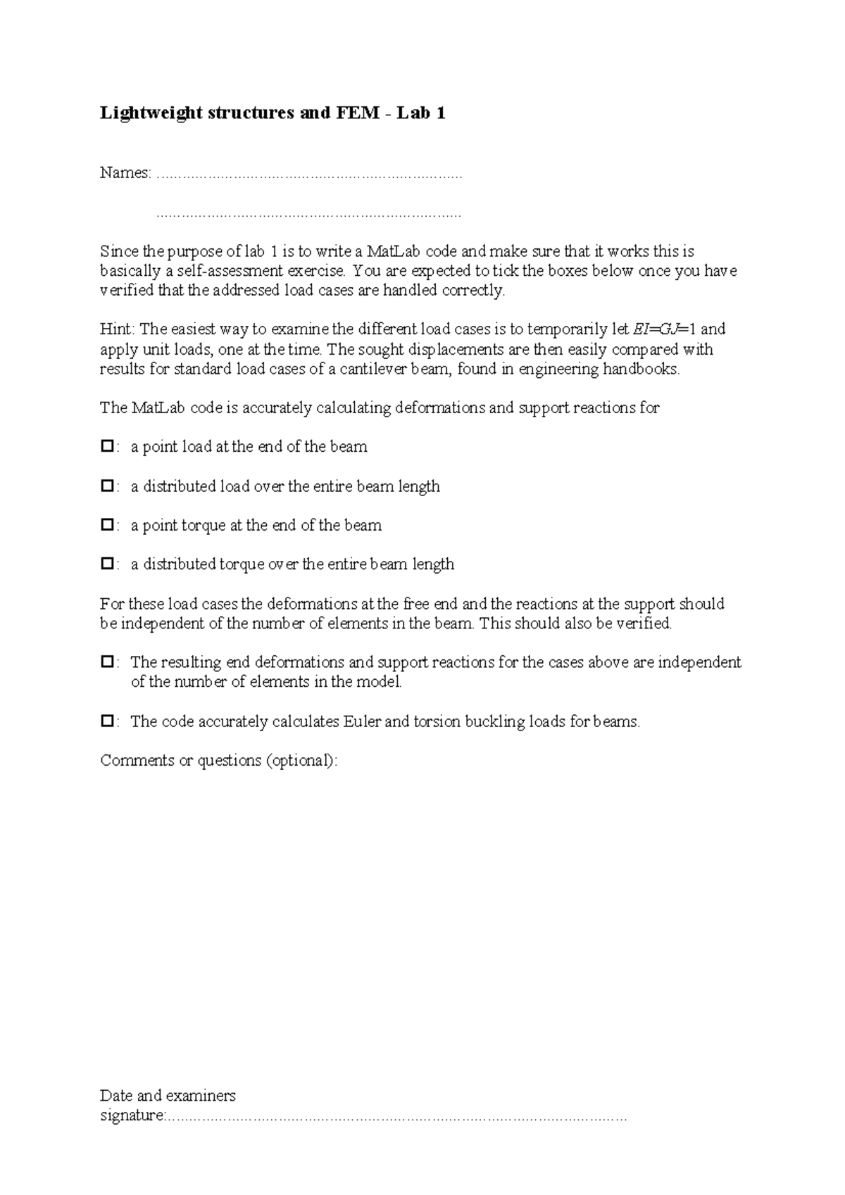 Report template lab1 - ANSYS Classic Lab Tutorial - Date and examiners ...