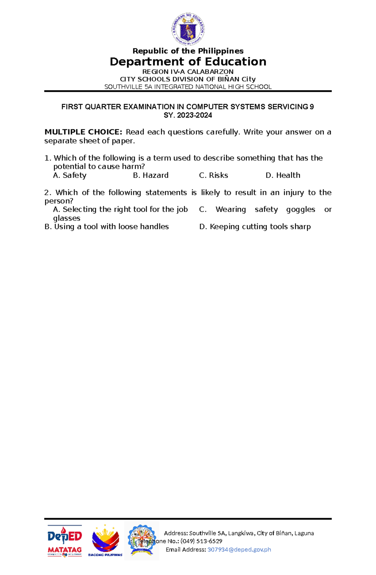 LONG Template - And - Republic of the Philippines Department of ...