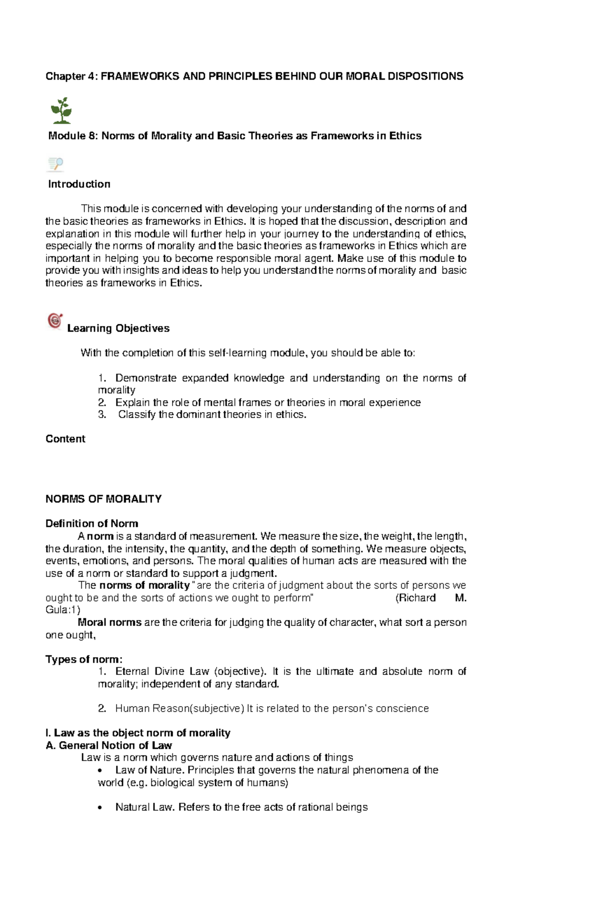 Ethics Final Module - read for knowledge!! - Chapter 4: FRAMEWORKS AND ...