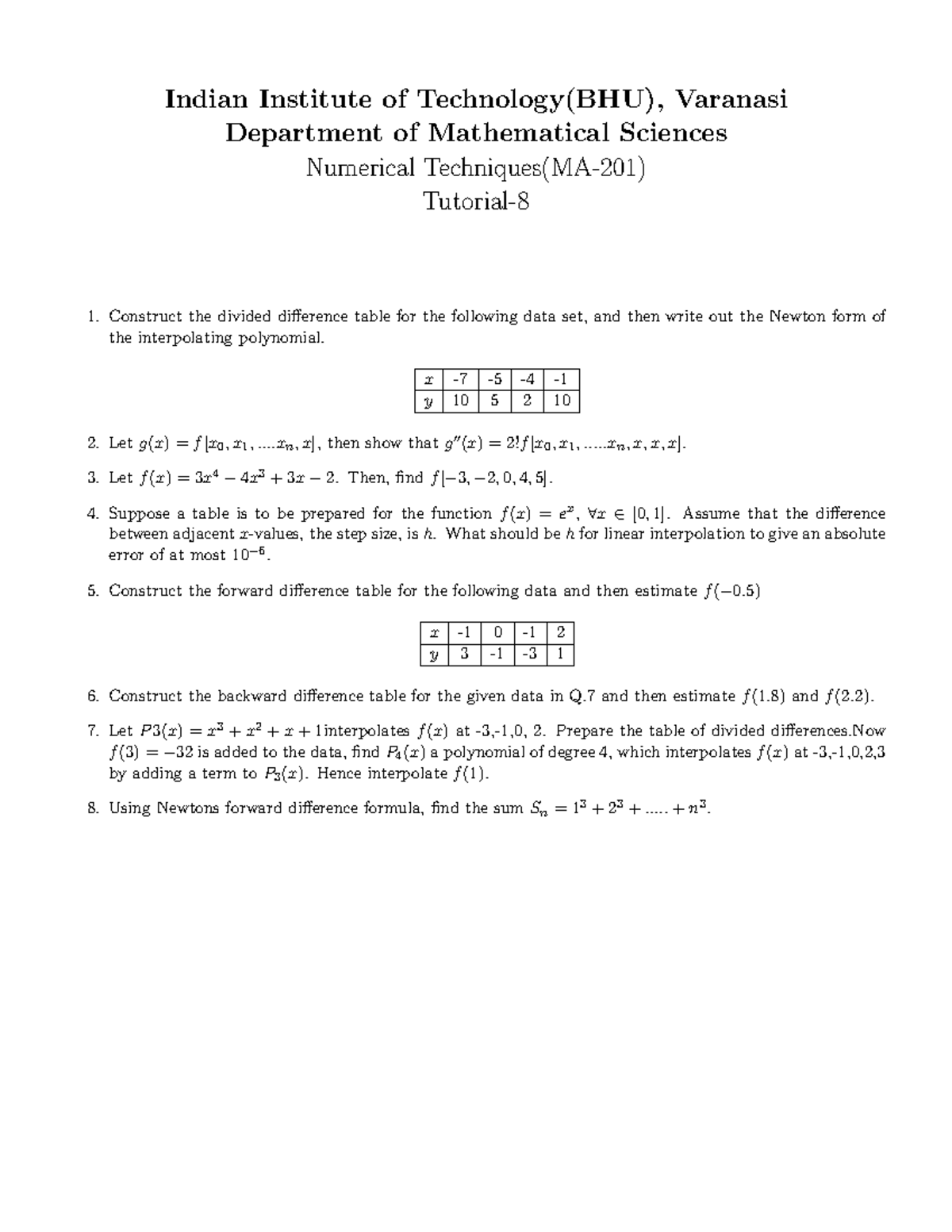 Tutorial 8 - Indian Institute of Technology(BHU), Varanasi Department ...