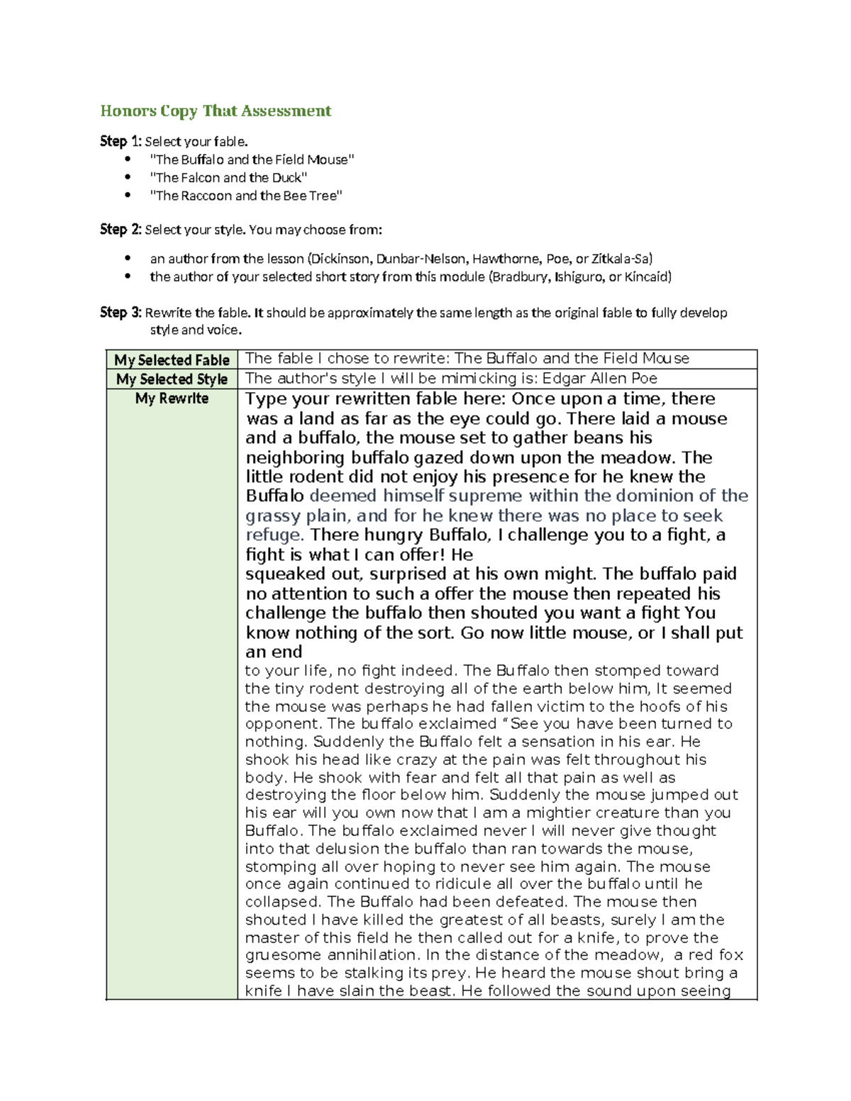 Honors copy that assess rubric - Honors Copy That Assessment Step 1 ...