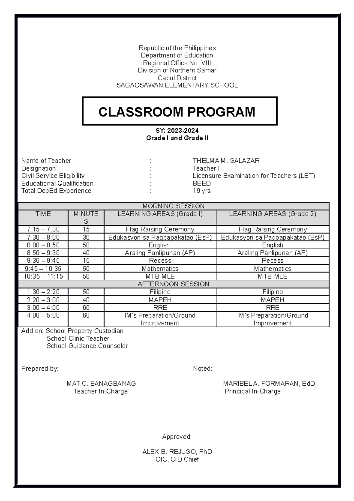 Classroom Programs - None - Republic of the Philippines Department of ...