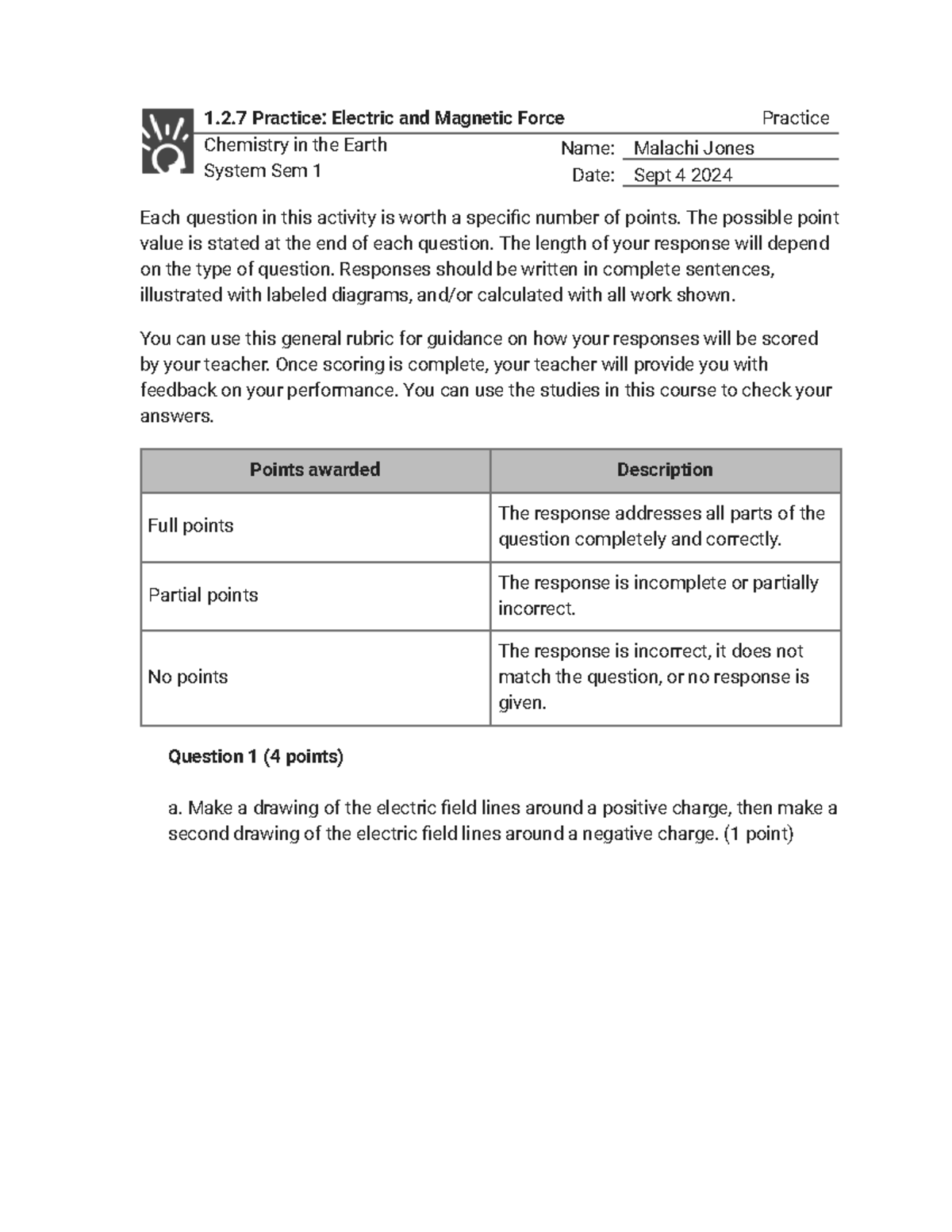 1.2.7 Practice - Electric and Magnetic Force (Practice) - 1.2 Practice ...