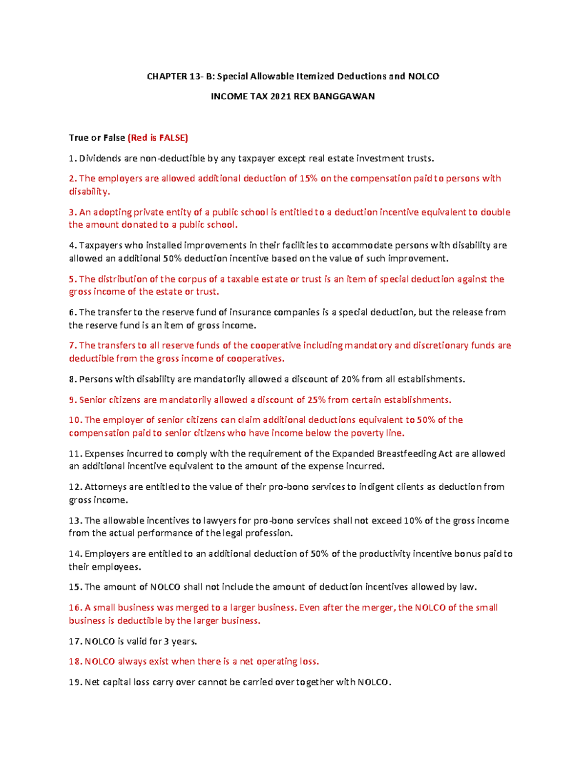 Chapter 13 B Income Taxation 2021 Rex Banggawan - CHAPTER 13- B: Special Allowable Itemized ...