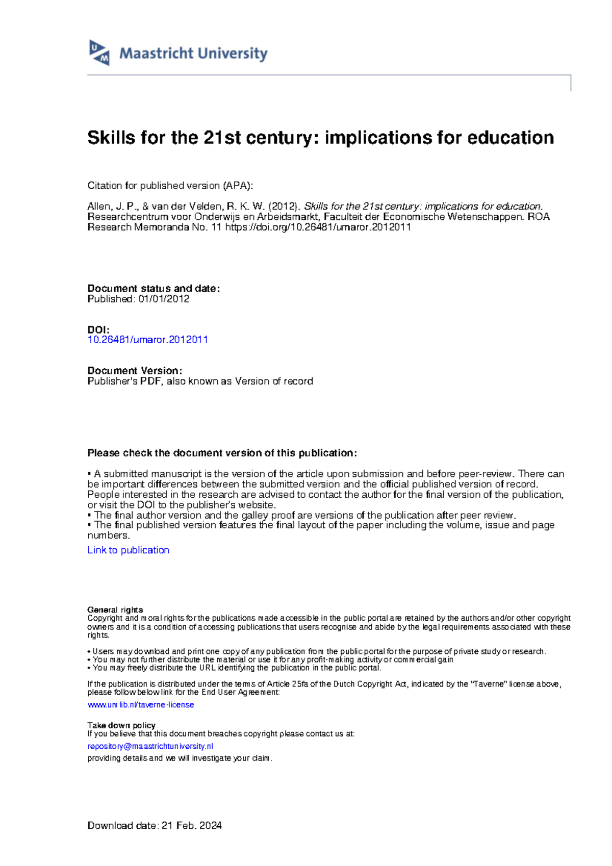 123 - not a - Skills for the 21st century: implications for education ...