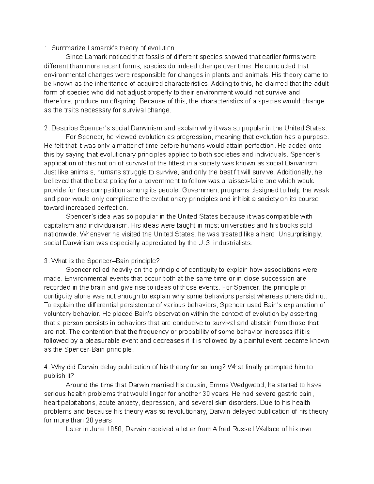 PSYC101 Chapter 10 Questions - Summarize Lamarck’s theory of evolution ...