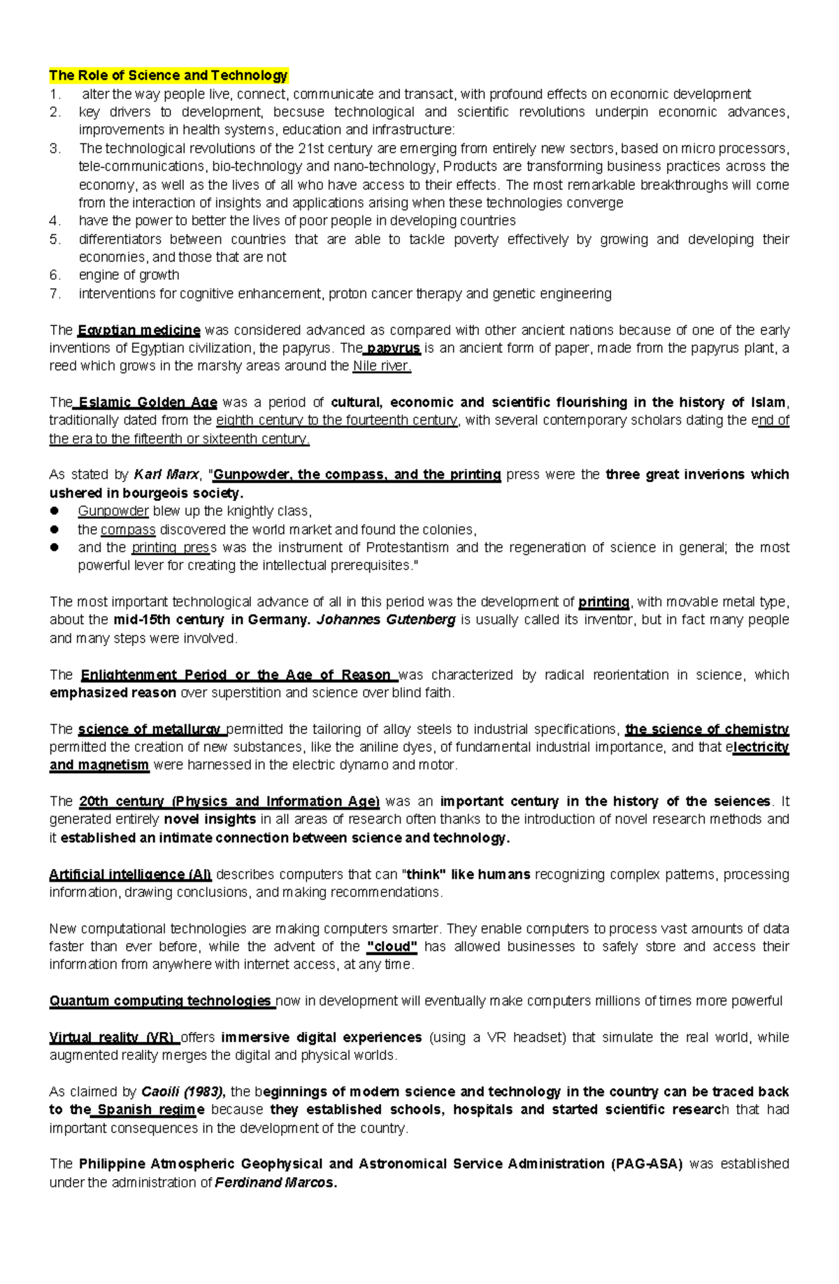 STS- Midterms-Reviewer - The Role of Science and Technology alter the ...